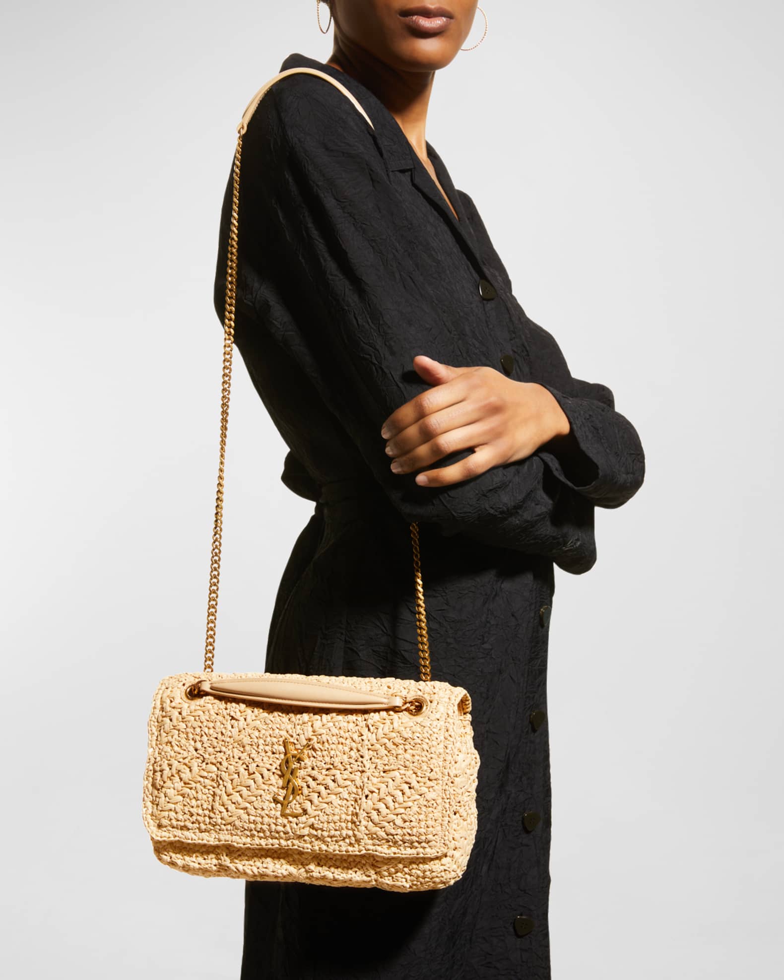 Saint Laurent Jamie Medium YSL Shoulder Bag in Raffia | Neiman Marcus