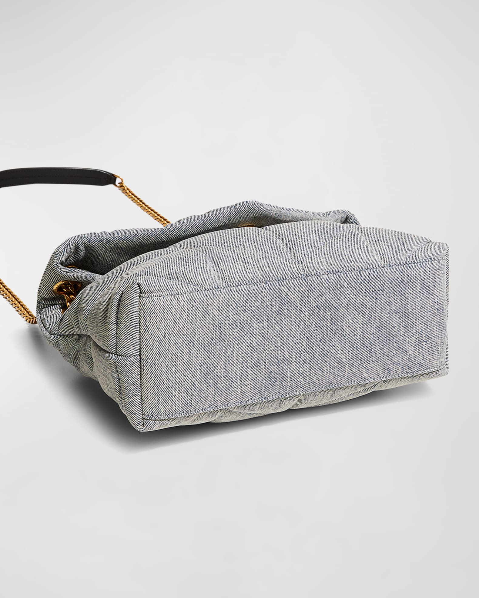 Saint Laurent Small YSL Puffer Quilt Denim Shoulder Bag | Neiman Marcus