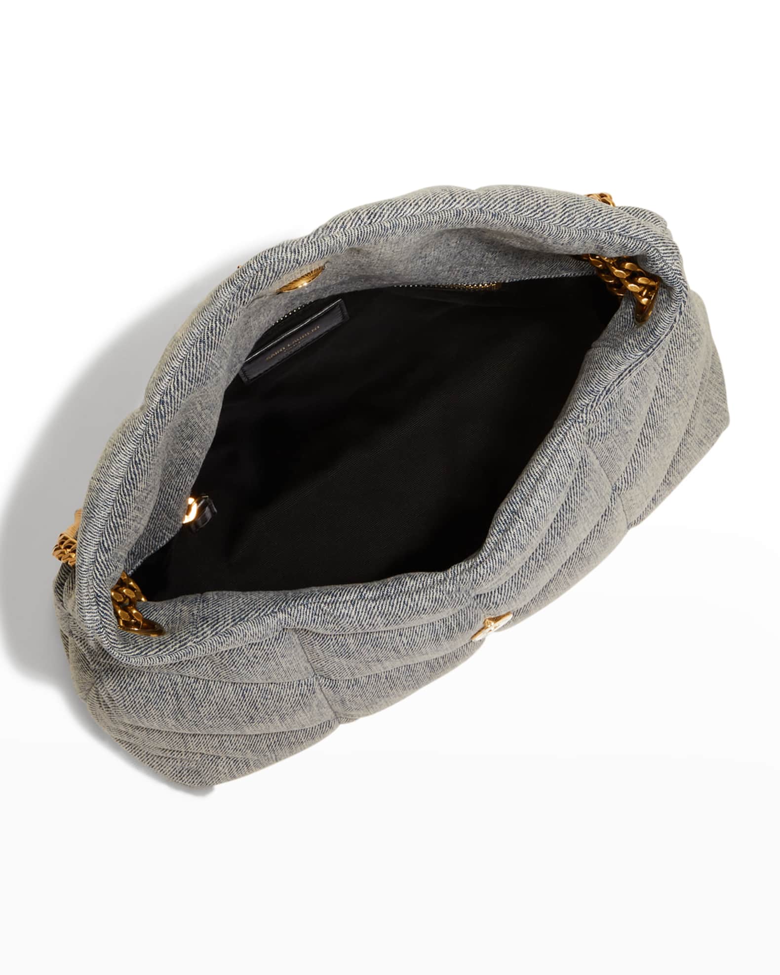 Saint Laurent Small YSL Puffer Quilt Denim Shoulder Bag | Neiman Marcus