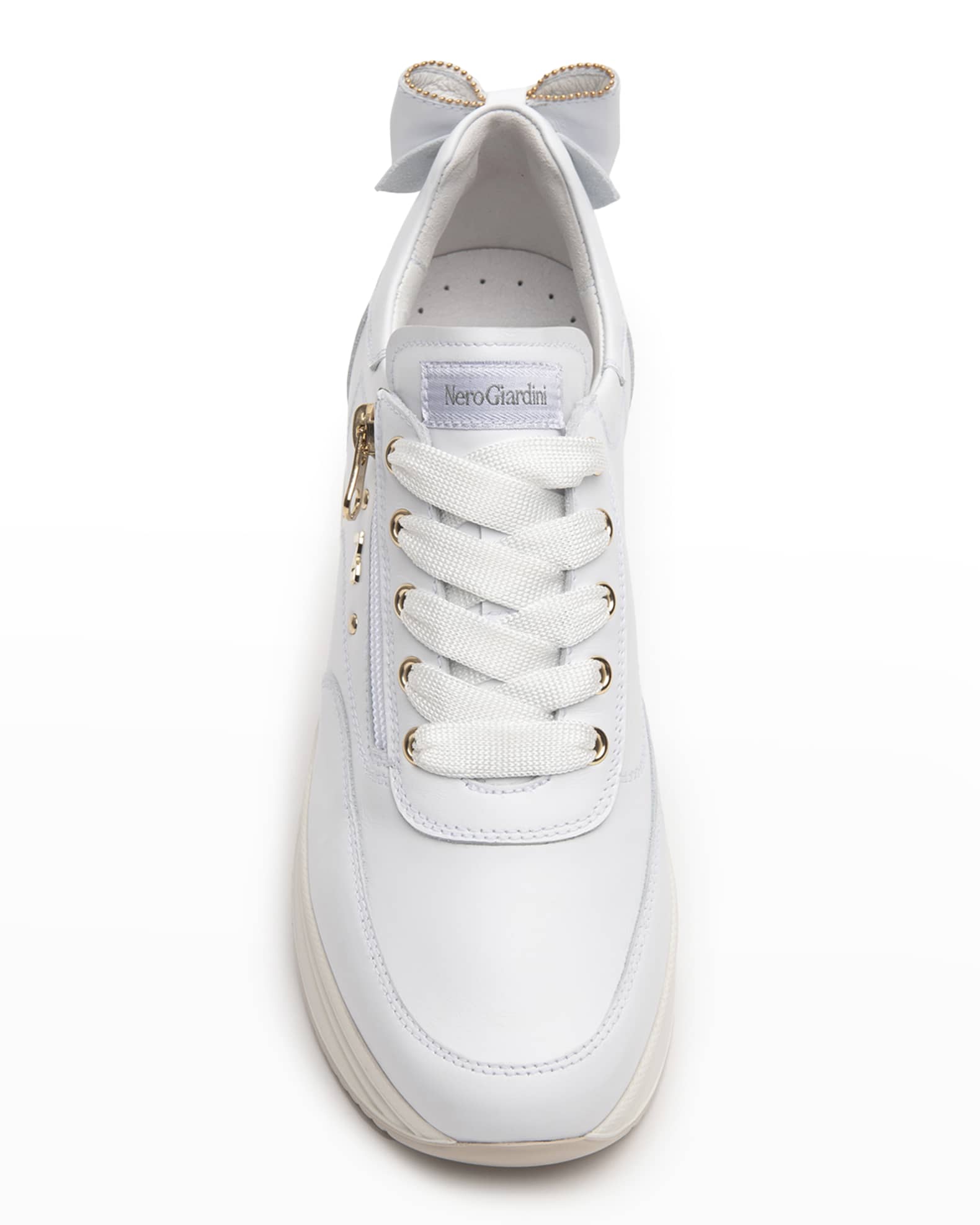 NeroGiardini Zipper Platform Sneakers With Bow | Neiman Marcus