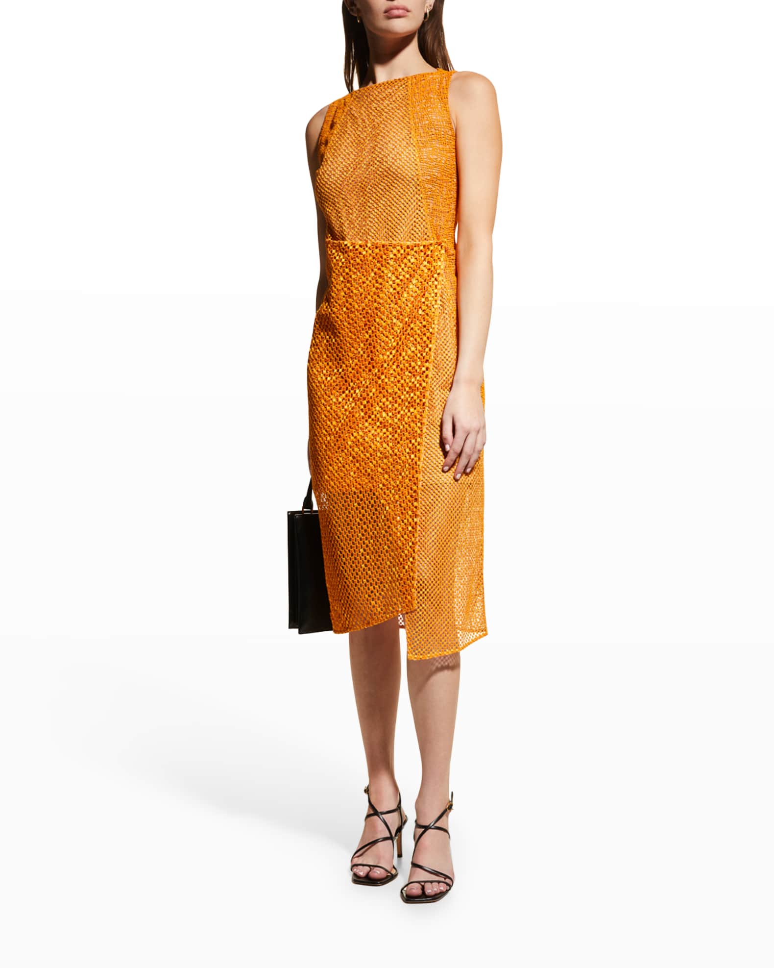 Akris Multi-Embroidered Apron-Front Midi Dress | Neiman Marcus