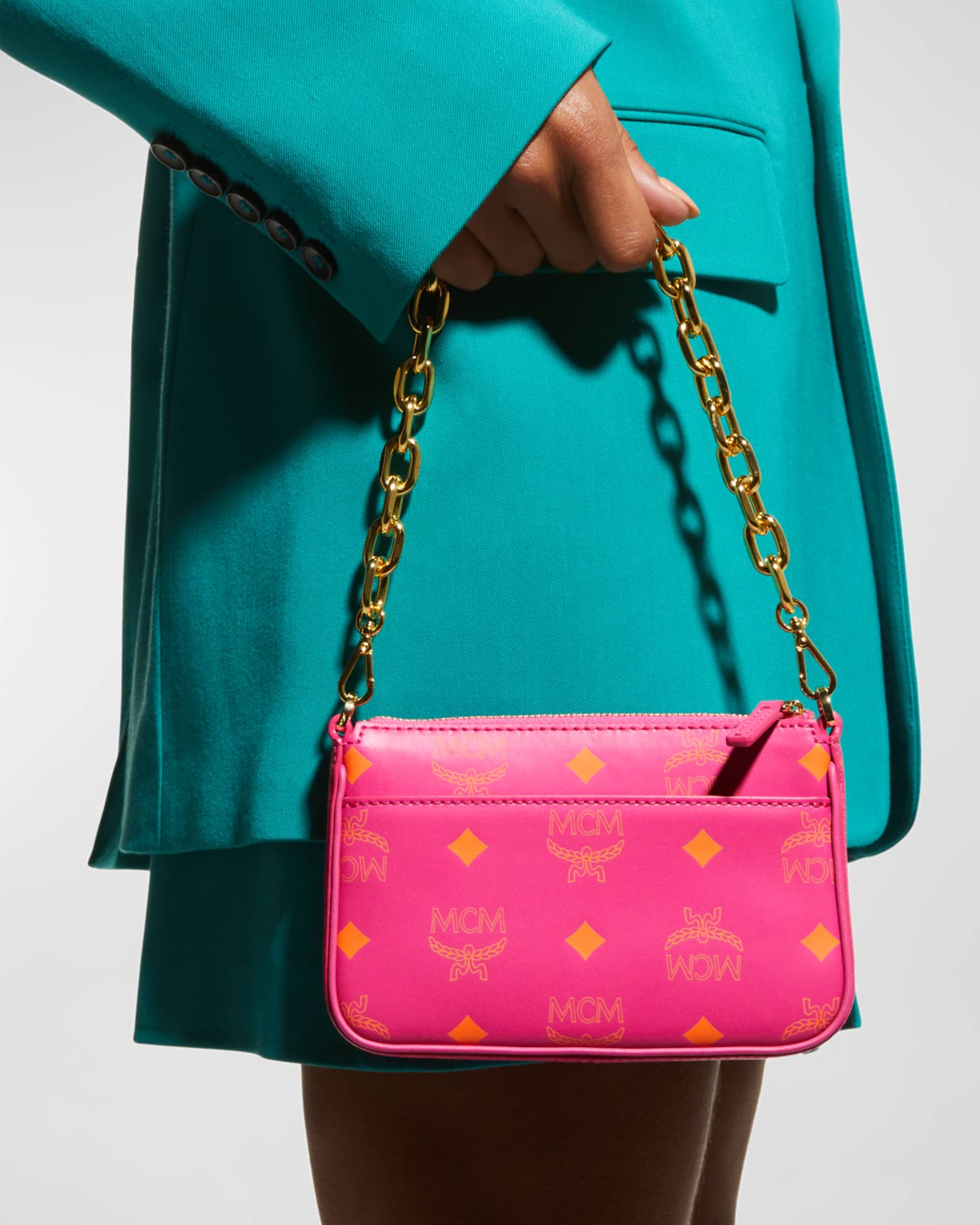 MCM Mini Color Splash Logo Pouch Chain Shoulder Bag | Neiman Marcus