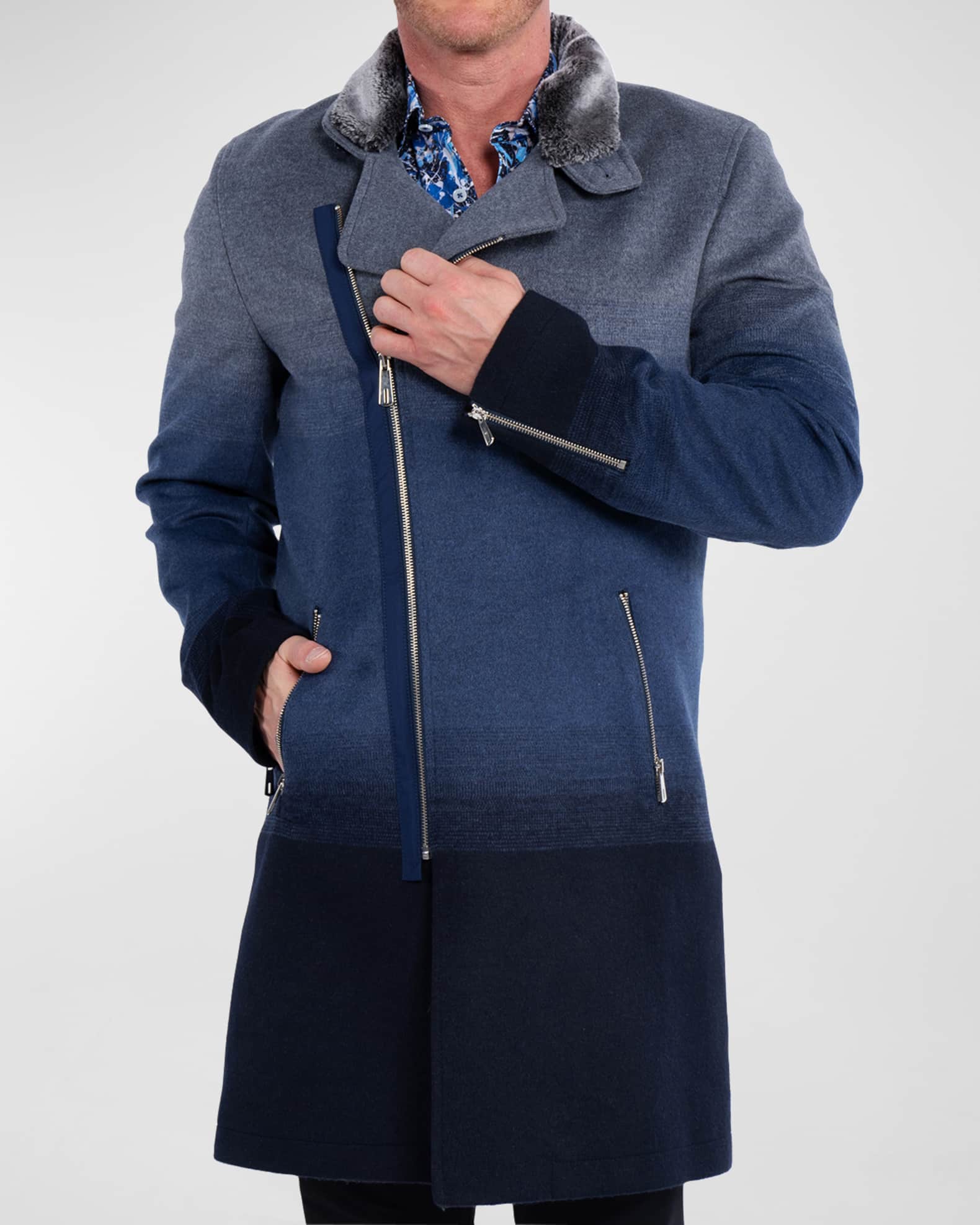 Maceoo Men's Wool & Faux Fur Zip Peacoat | Neiman Marcus