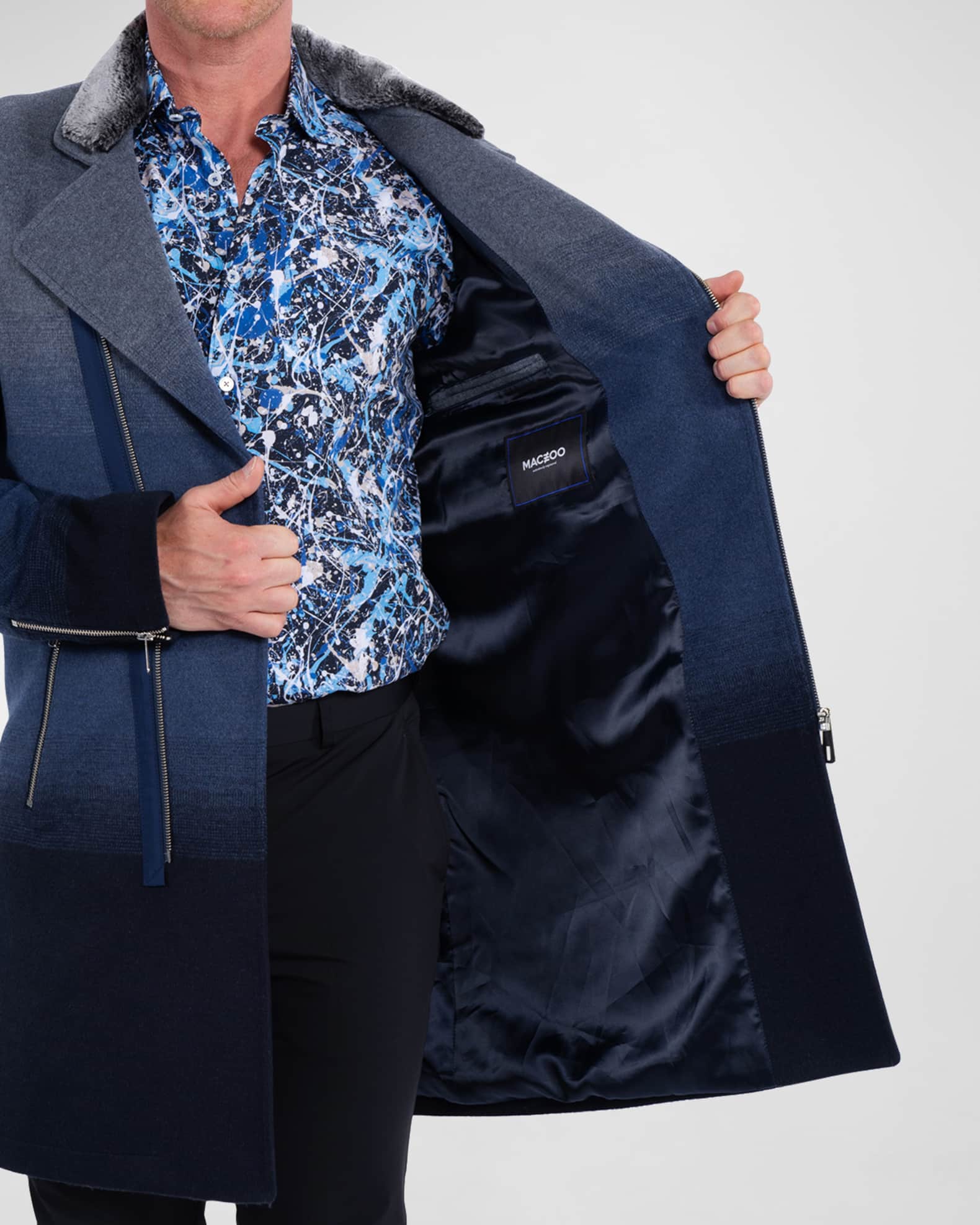 Maceoo Men's Wool & Faux Fur Zip Peacoat | Neiman Marcus