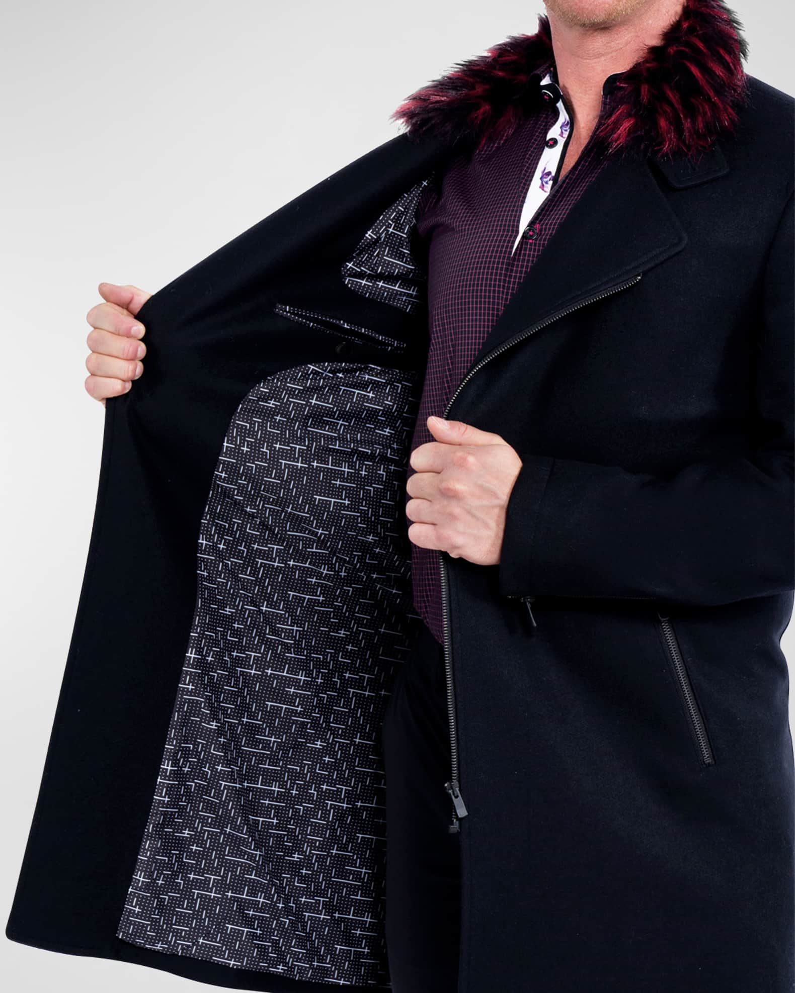Maceoo Men's Wool & Faux Fur Zip Peacoat | Neiman Marcus