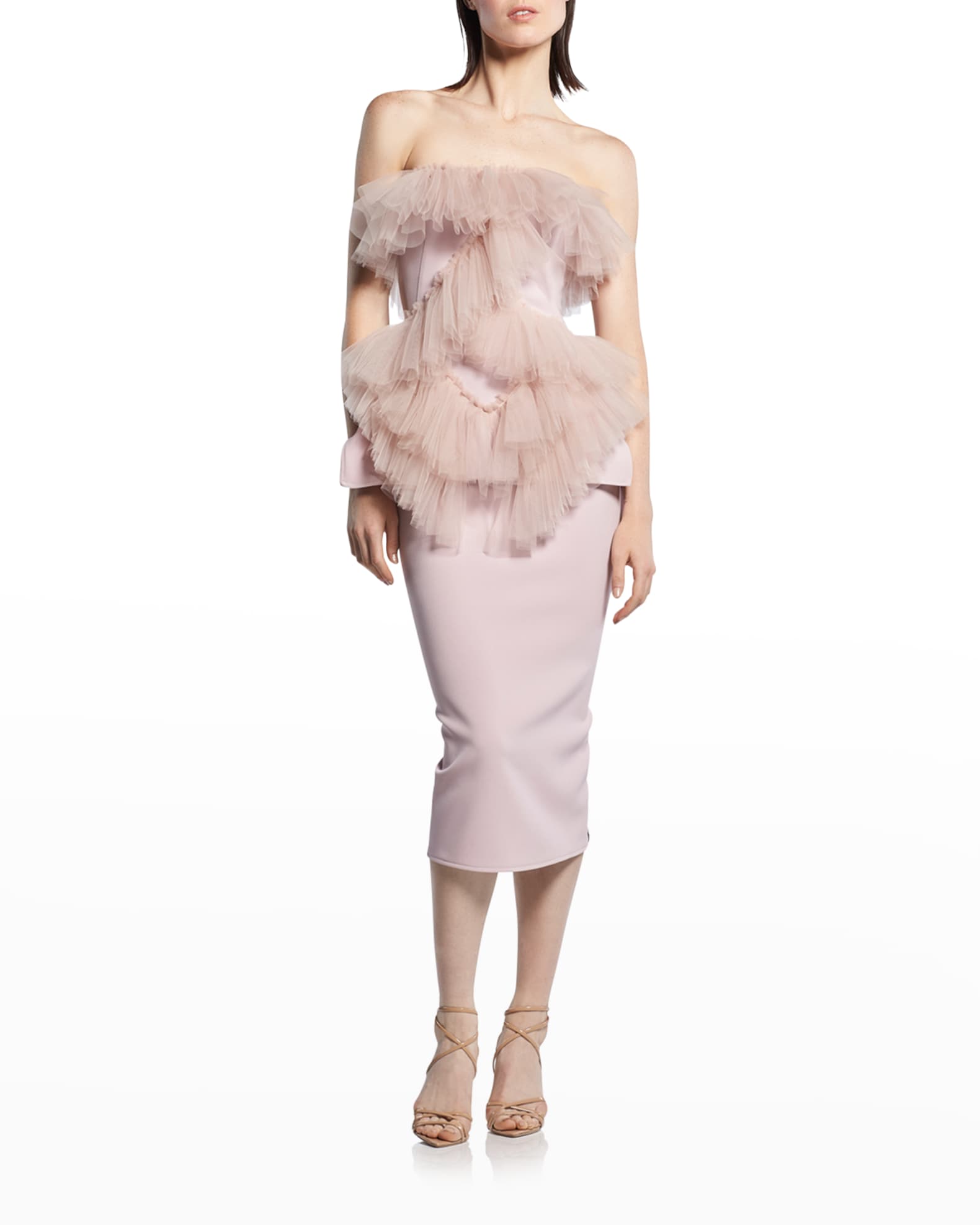 Maticevski Tender Strapless Tulle Ruffle Two-Piece Midi Dress | Neiman ...