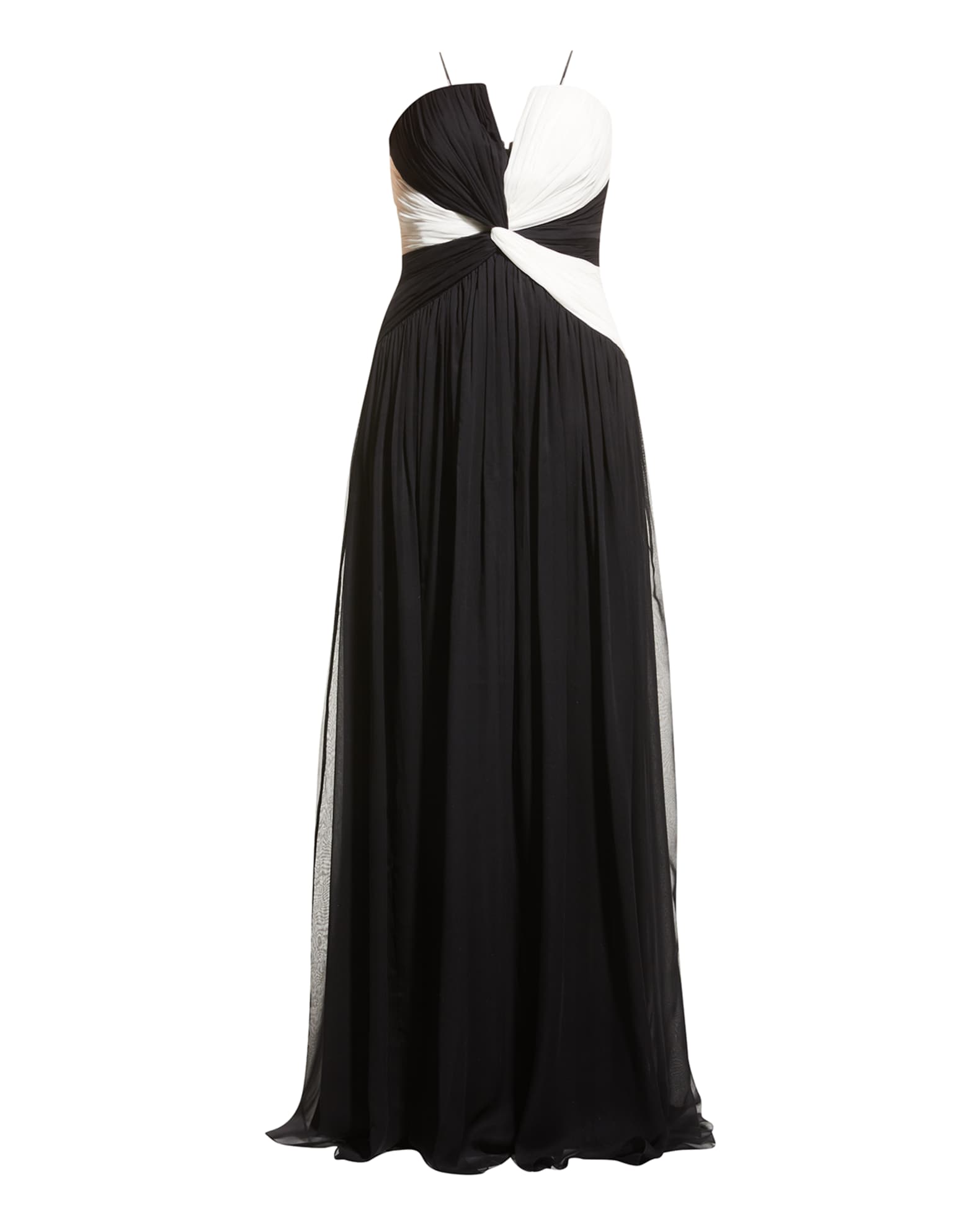 Pamella Roland Colorblock Twist Strapless Chiffon Gown | Neiman Marcus