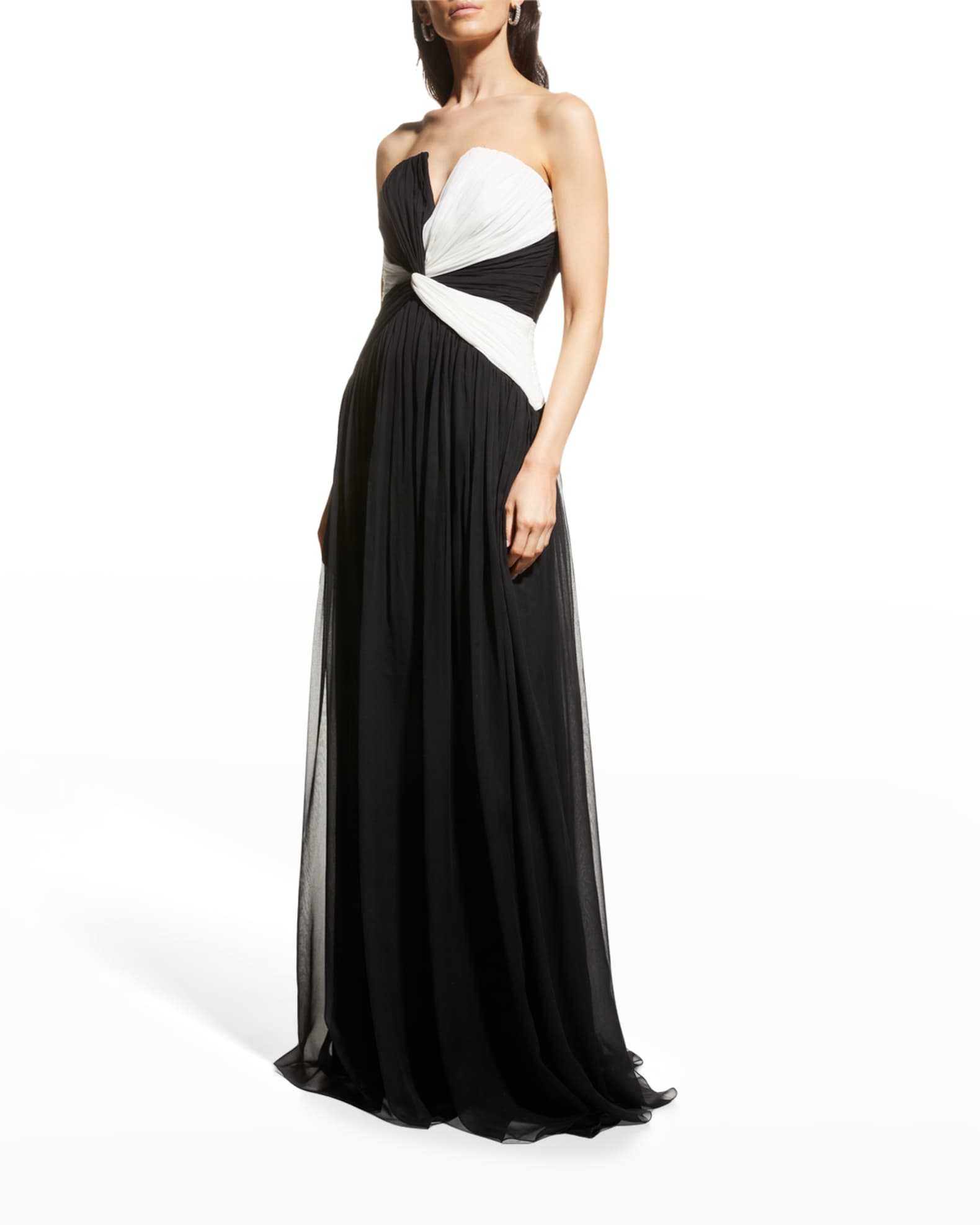 Pamella Roland Colorblock Twist Strapless Chiffon Gown | Neiman Marcus