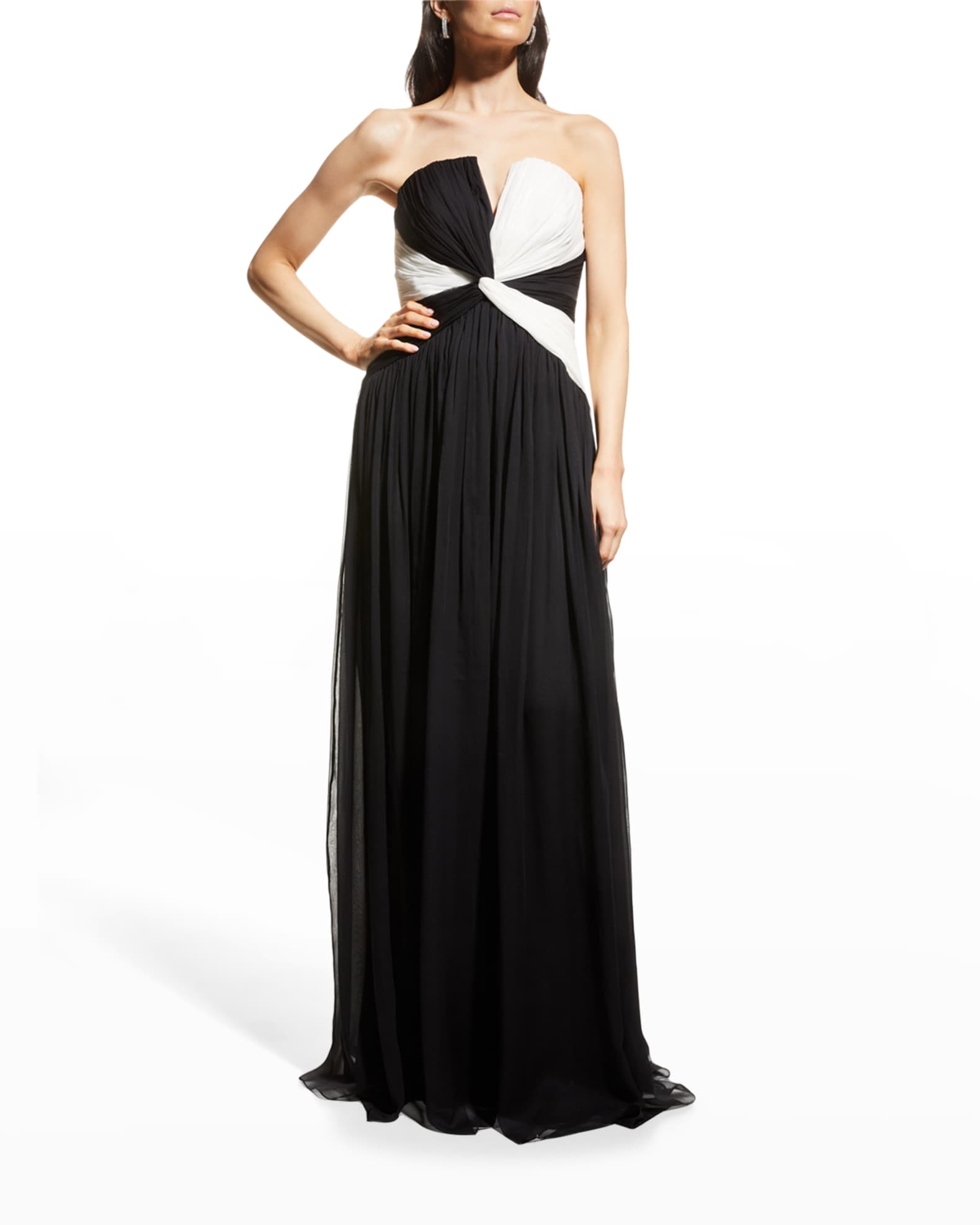 Pamella Roland Colorblock Twist Strapless Chiffon Gown | Neiman Marcus
