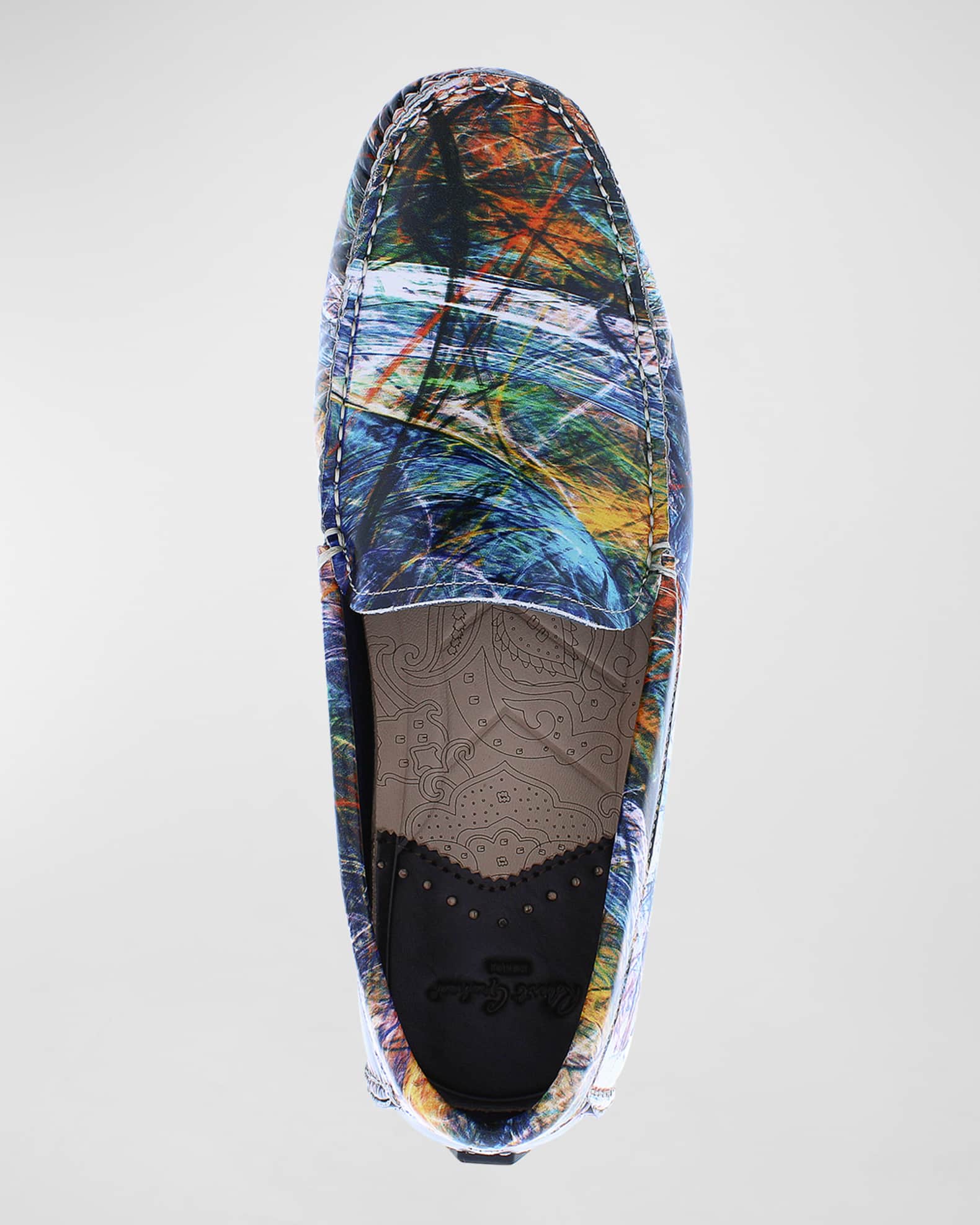 Robert Graham Men's Electric Moc-Toe Printed Leather Drivers | Neiman ...