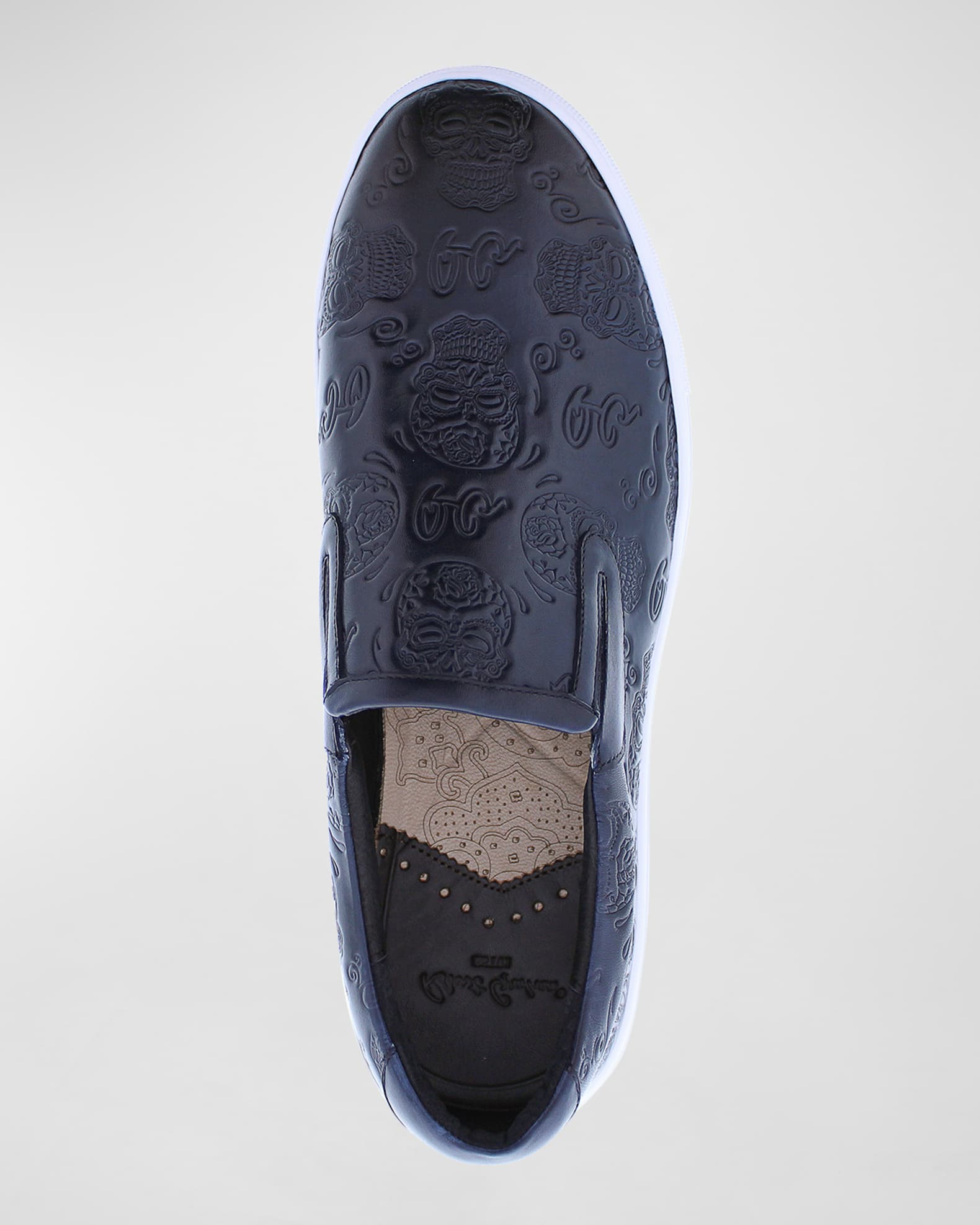 Robert Graham Men's Debossed Skull Leather Slip-On Sneakers | Neiman Marcus