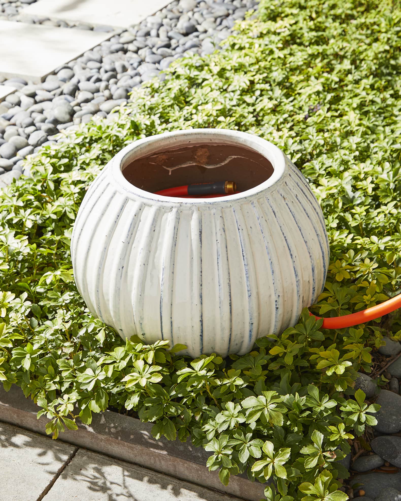 Emissary Trading Garden Hose Container, Distressed White | Neiman Marcus