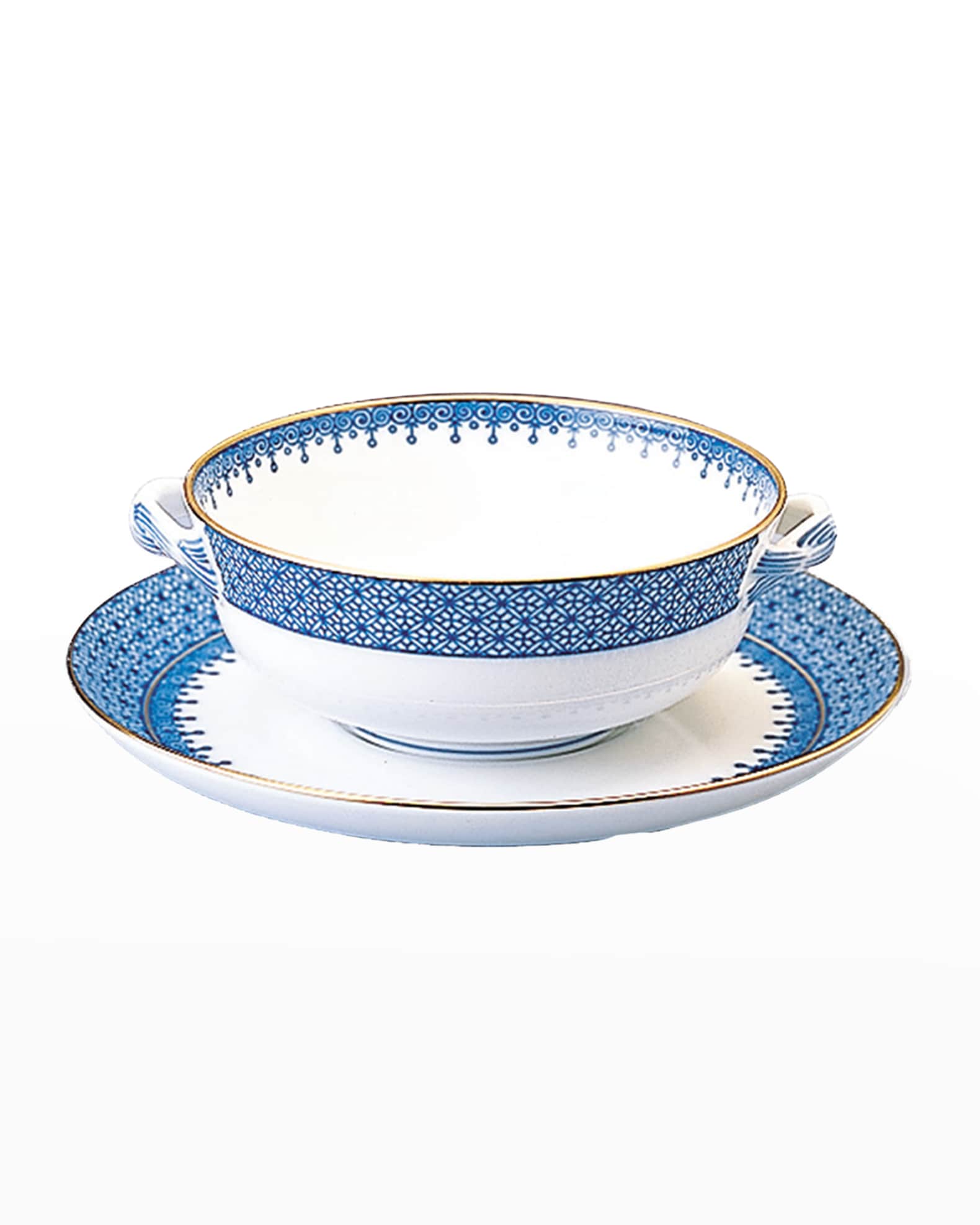 Mottahedeh Blue Lace Cream Soup Bowl & Saucer Plate | Neiman Marcus