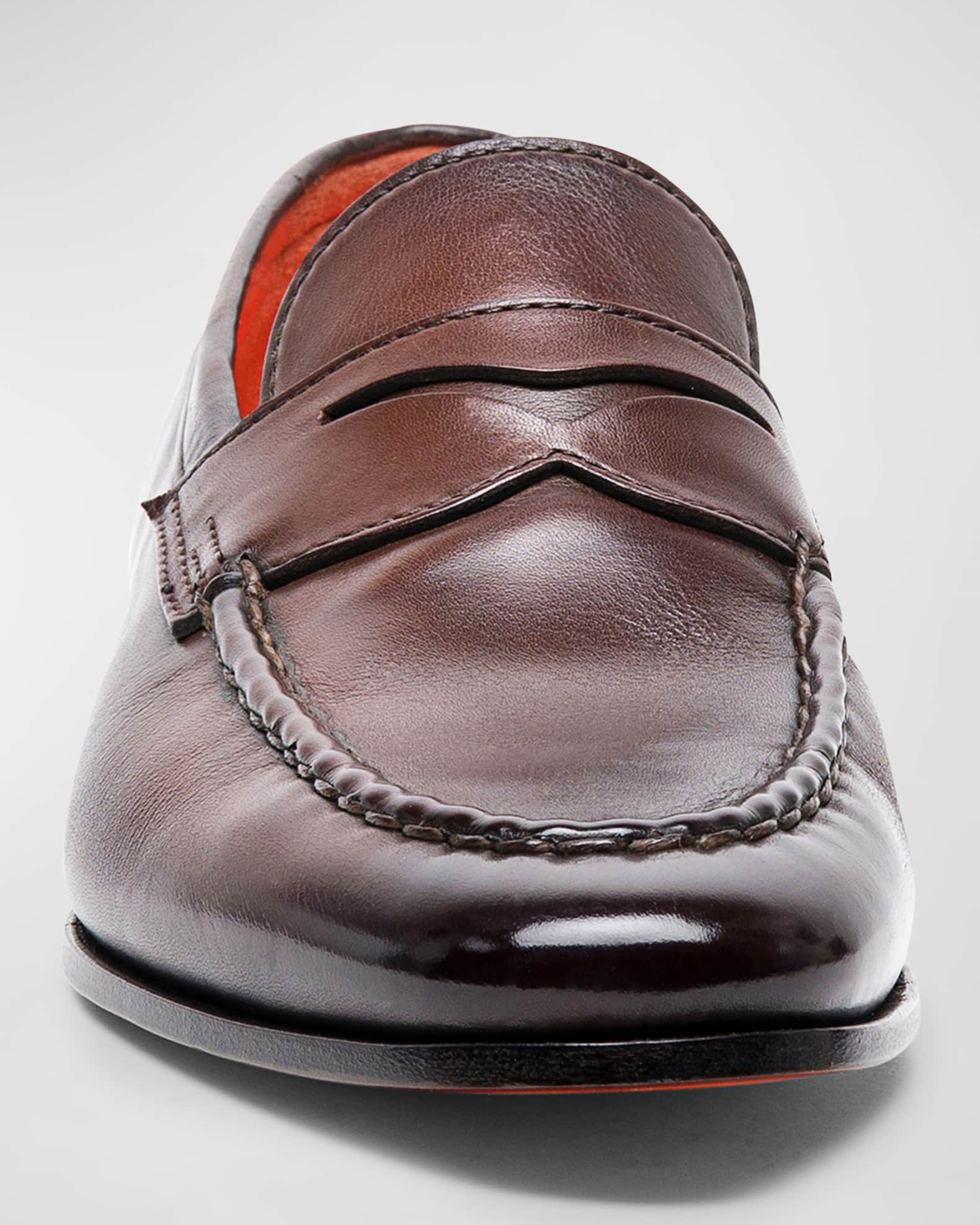 Santoni Men's Door Burnished Leather Penny Loafers | Neiman Marcus