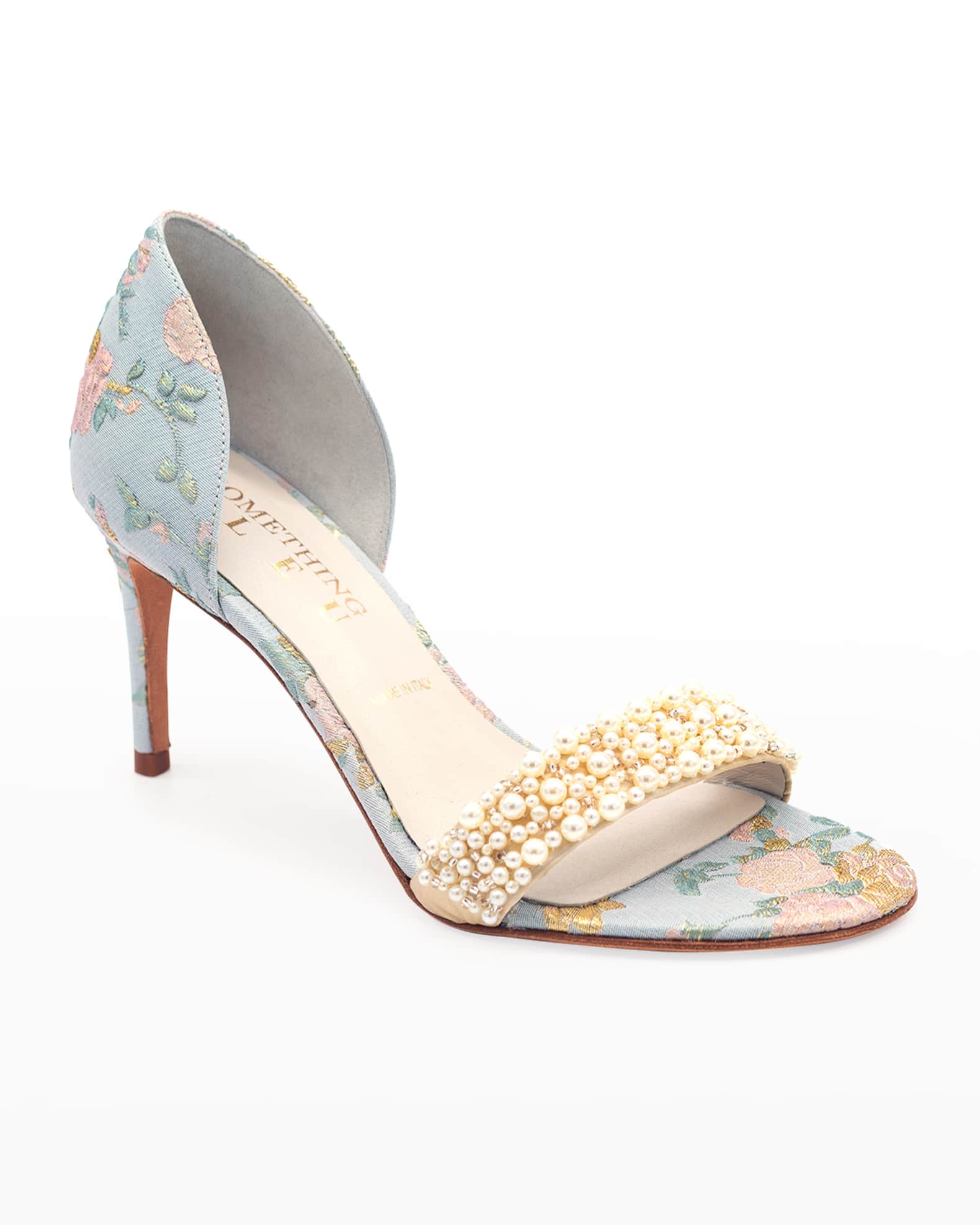 Something Bleu Cappy Floral Jacquard Pearly Sandals | Neiman Marcus