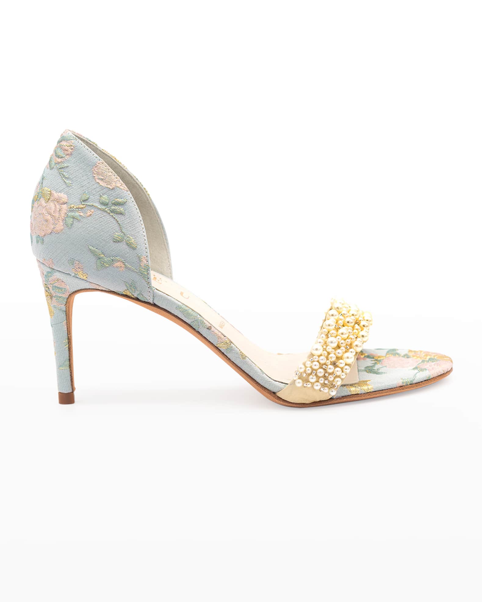 Something Bleu Cappy Floral Jacquard Pearly Sandals | Neiman Marcus