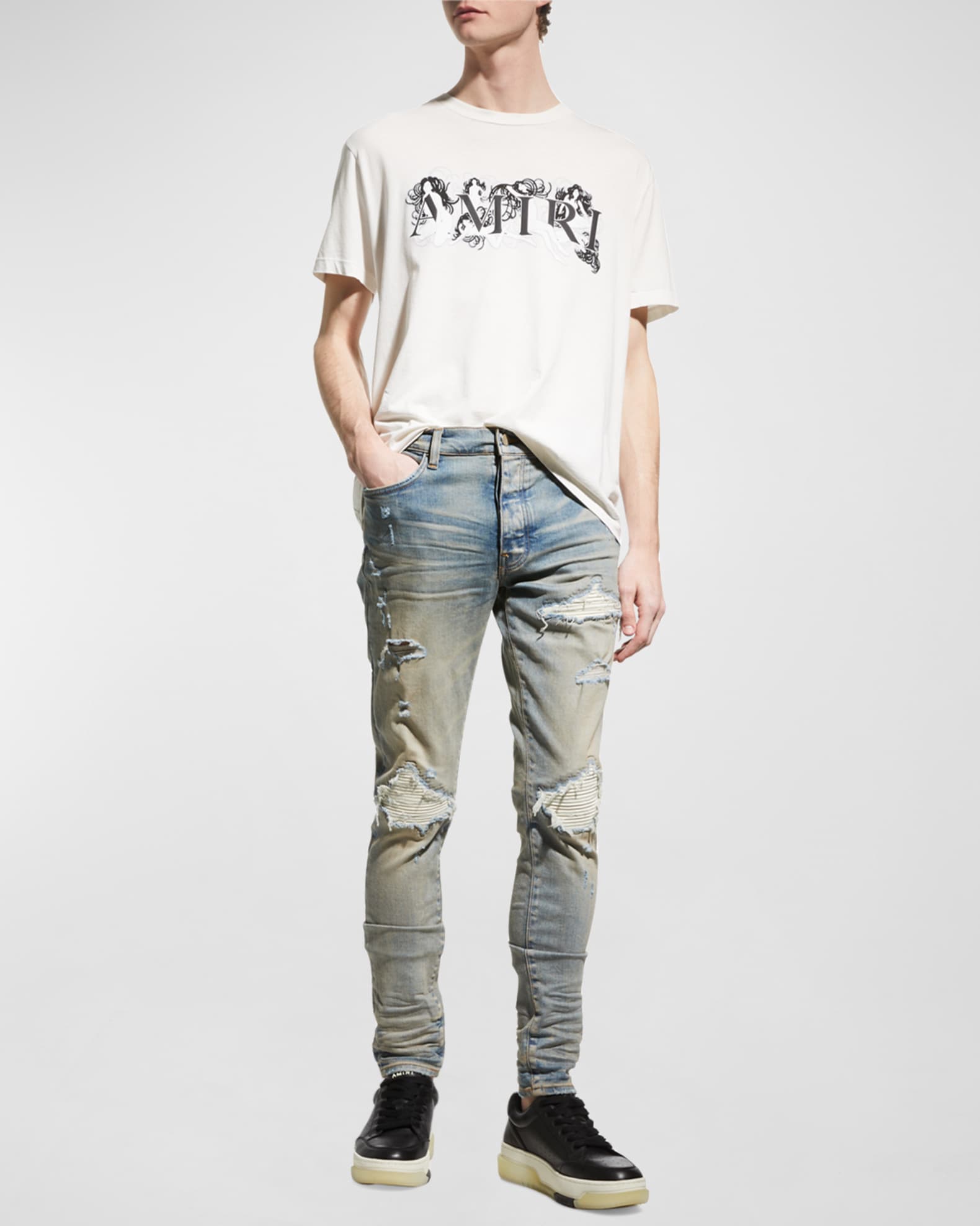 Amiri Men's MX1 Ultra Suede-Patch Skinny Jeans | Neiman Marcus