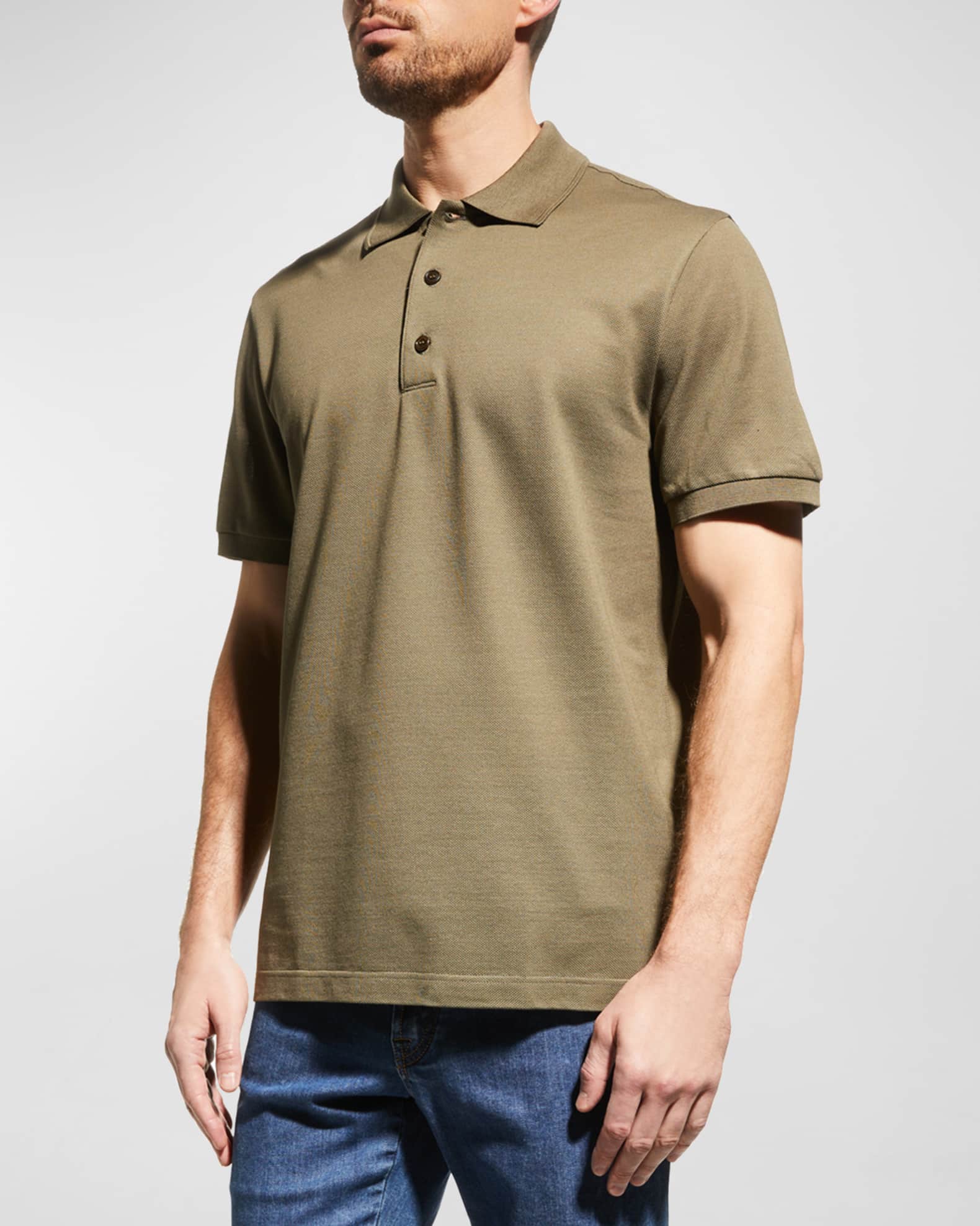 Brioni Men's Piquet Cotton Polo Shirt | Neiman Marcus