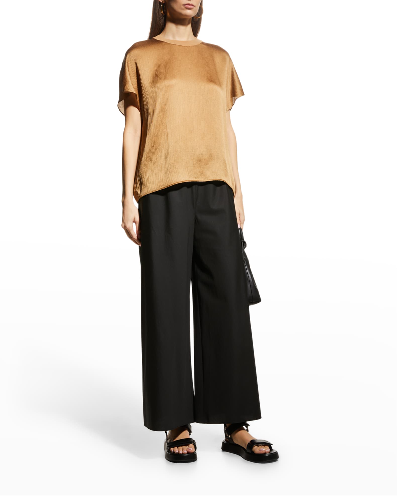 Vince Rib-Trim Flutter-Sleeve Top | Neiman Marcus