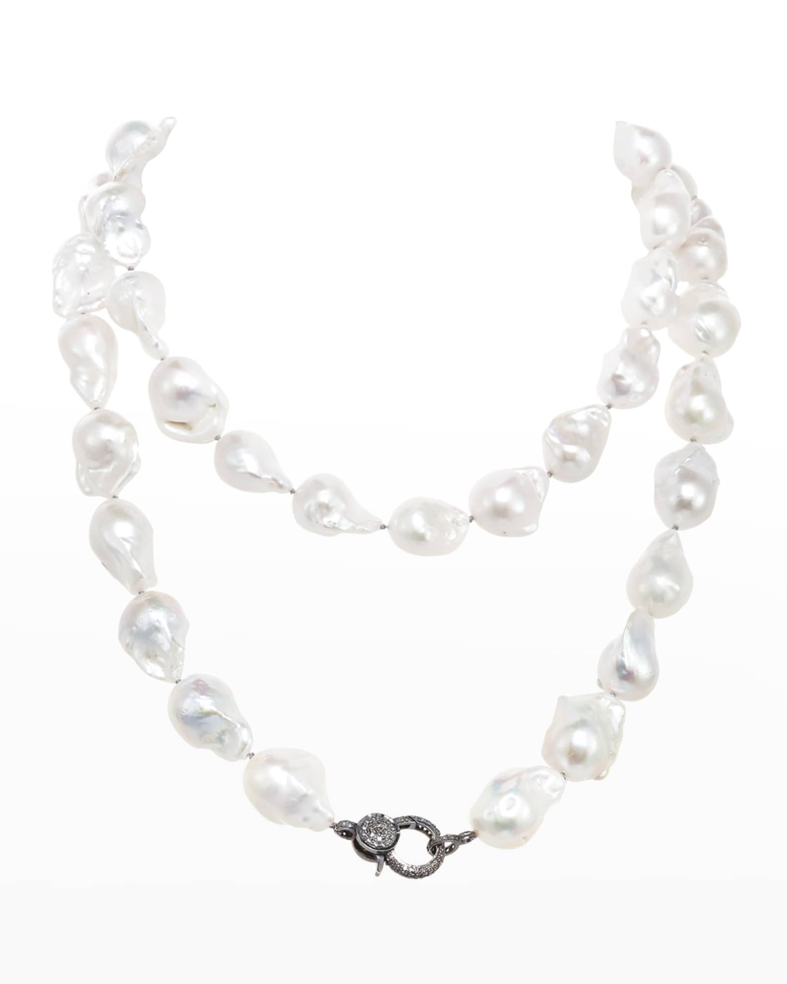 Margo Morrison White Fifth Avenue Baroque Pearl Necklace with Diamond ...