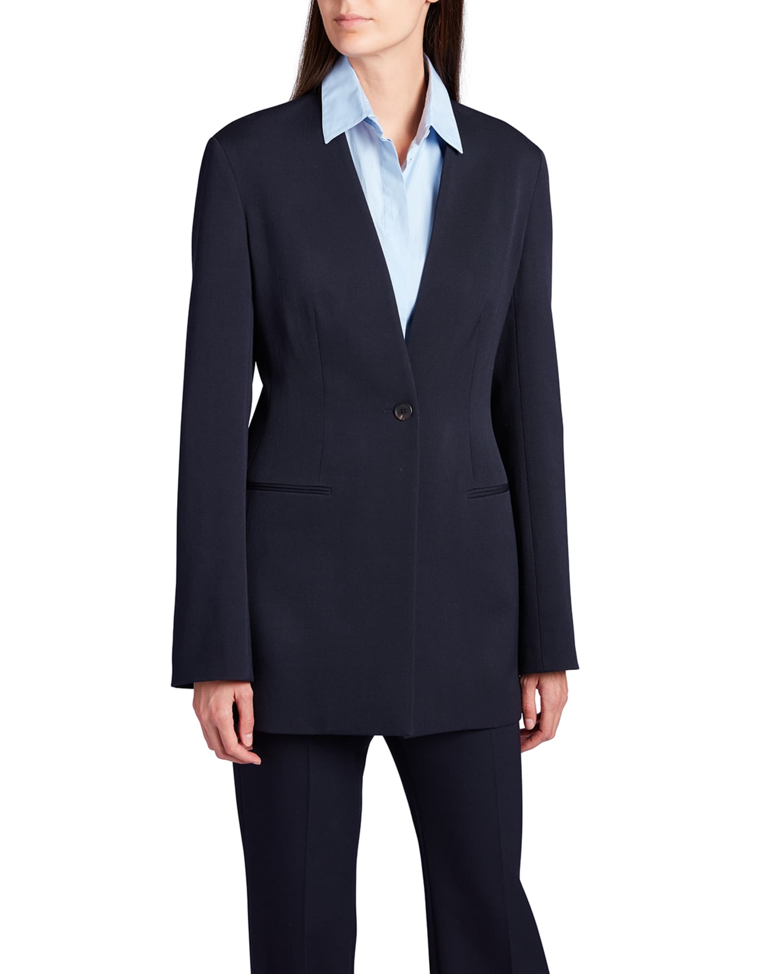 THE ROW Roleen One-Button Tailored Wool Jacket | Neiman Marcus