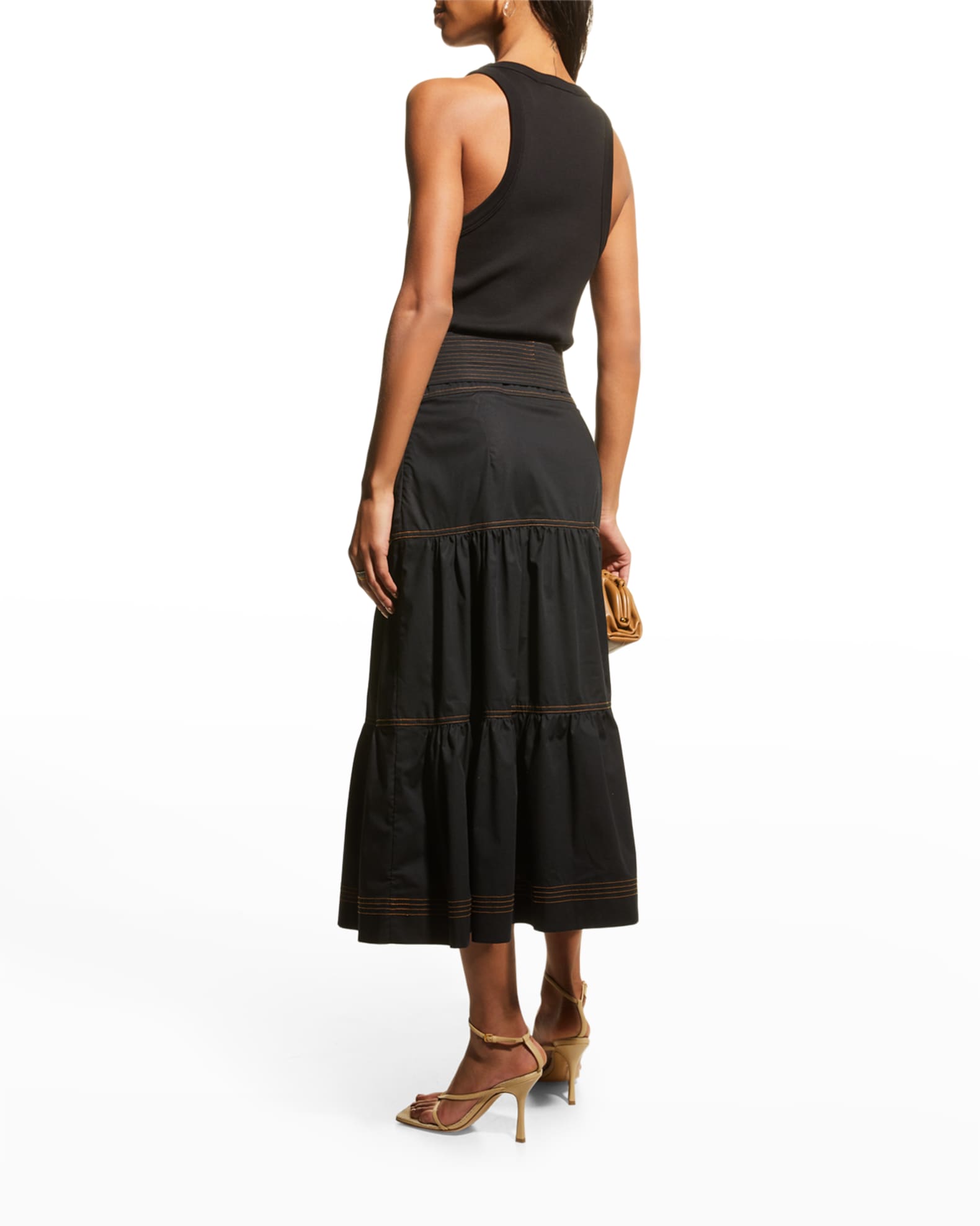 Veronica Beard Jeans Austyn Self-Tie Tiered Midi Dress | Neiman Marcus