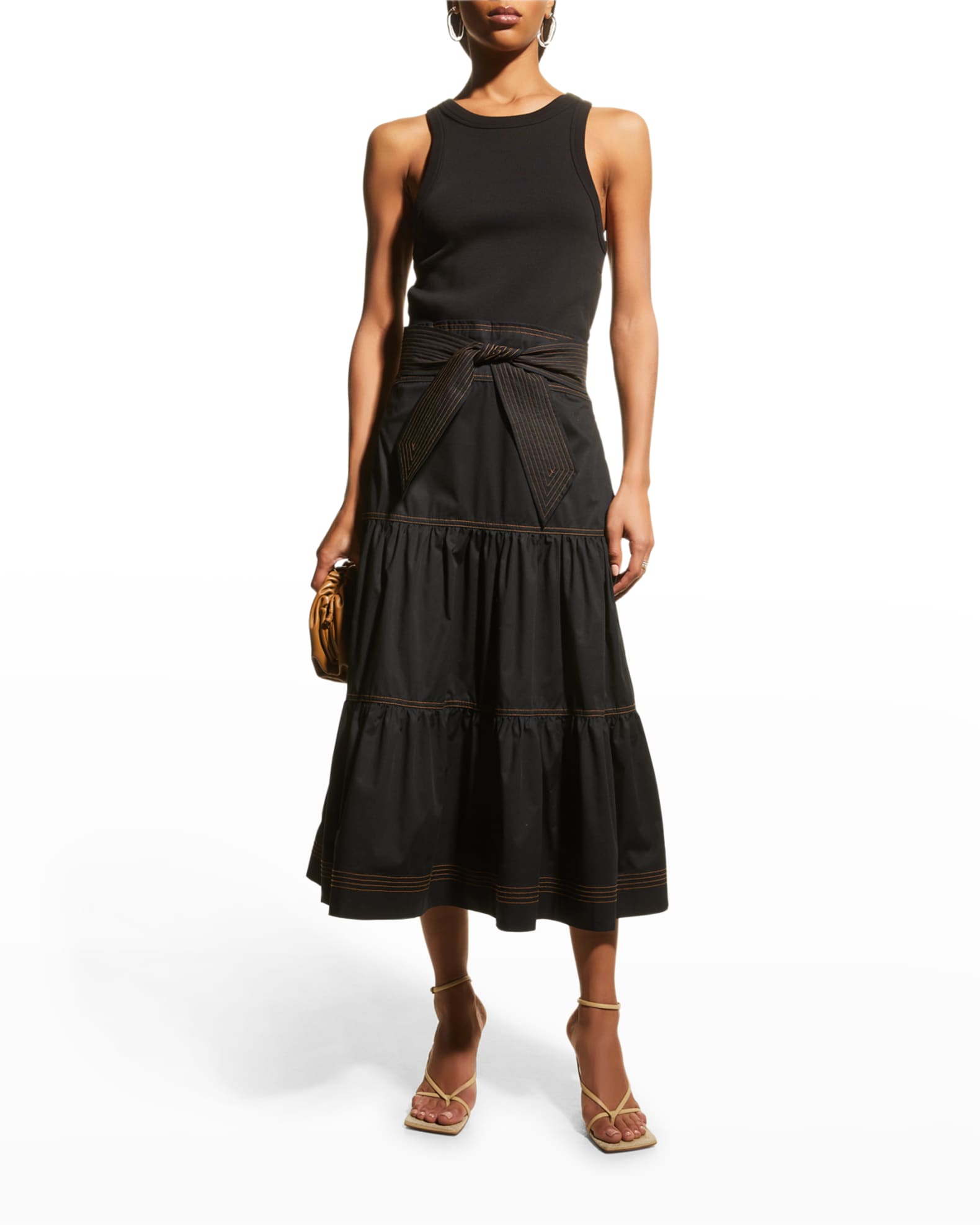 Veronica Beard Jeans Austyn Self-Tie Tiered Midi Dress | Neiman Marcus