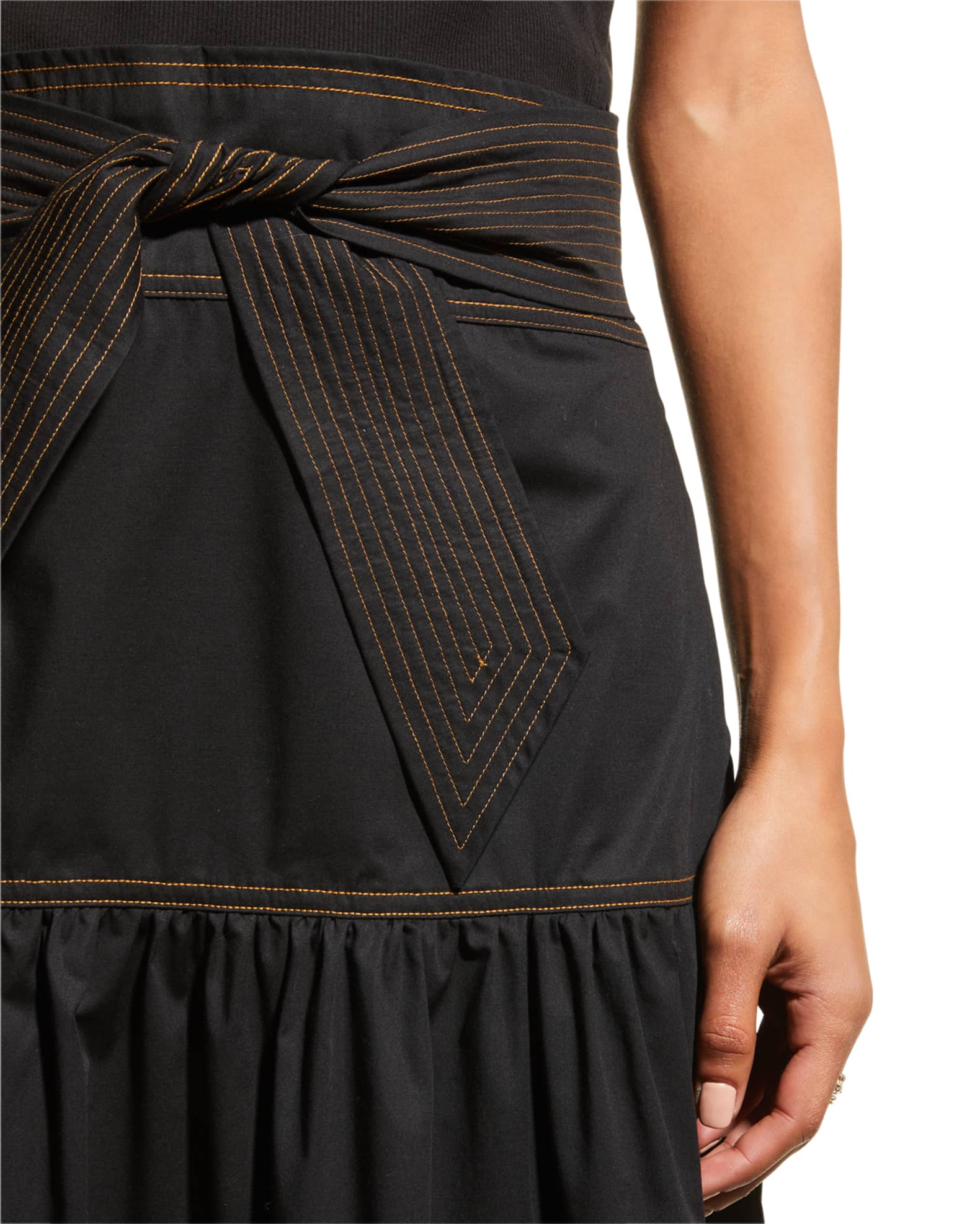 Veronica Beard Jeans Austyn Self-Tie Tiered Midi Dress | Neiman Marcus