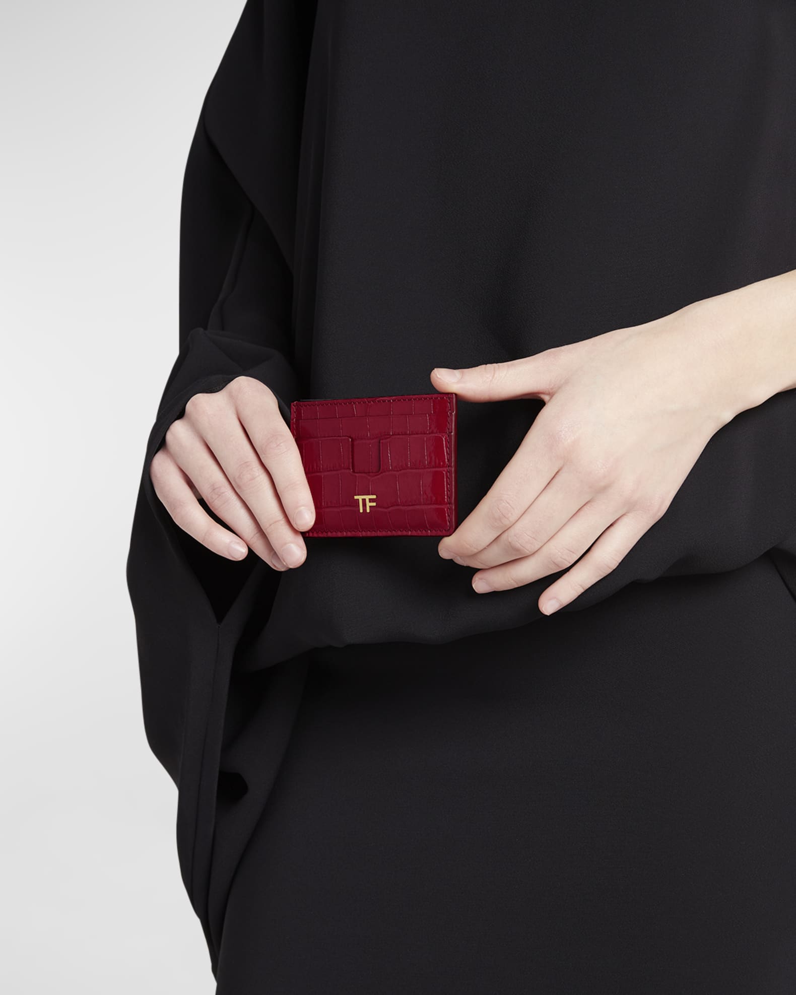 TOM FORD TF Card Holder in Stamped Croc Leather | Neiman Marcus