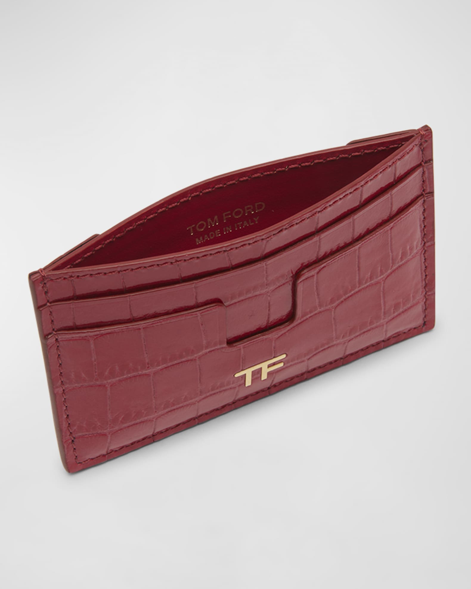 TOM FORD TF Card Holder in Stamped Croc Leather | Neiman Marcus