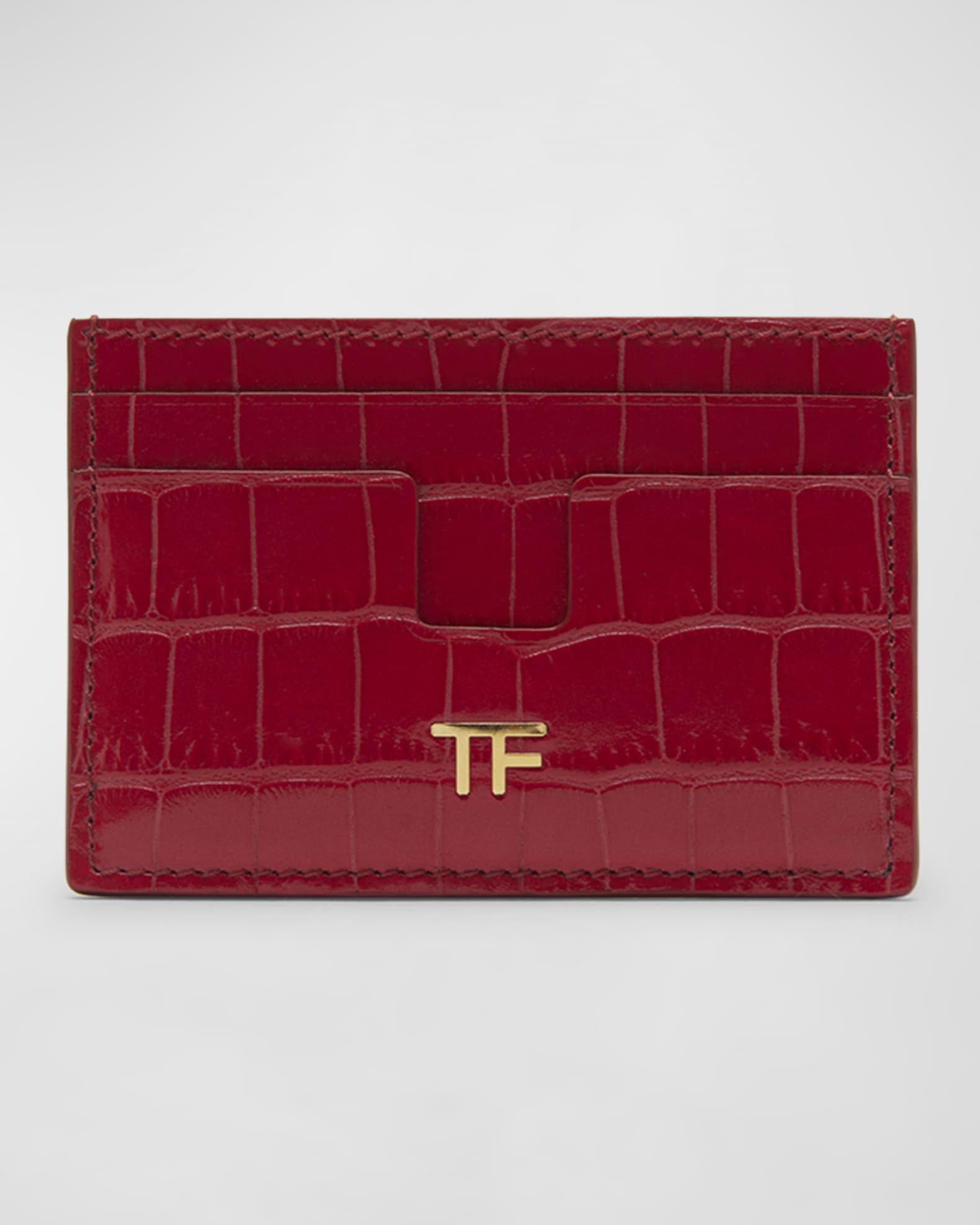 TOM FORD TF Card Holder in Stamped Croc Leather | Neiman Marcus