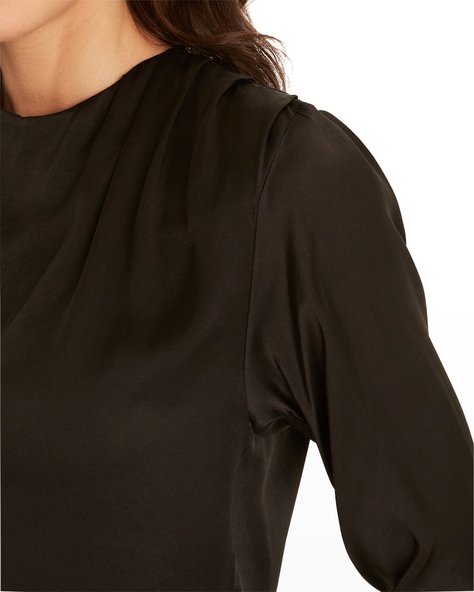 Secret Mission Joni Mock-Neck Draped Silk Blouse | Neiman Marcus