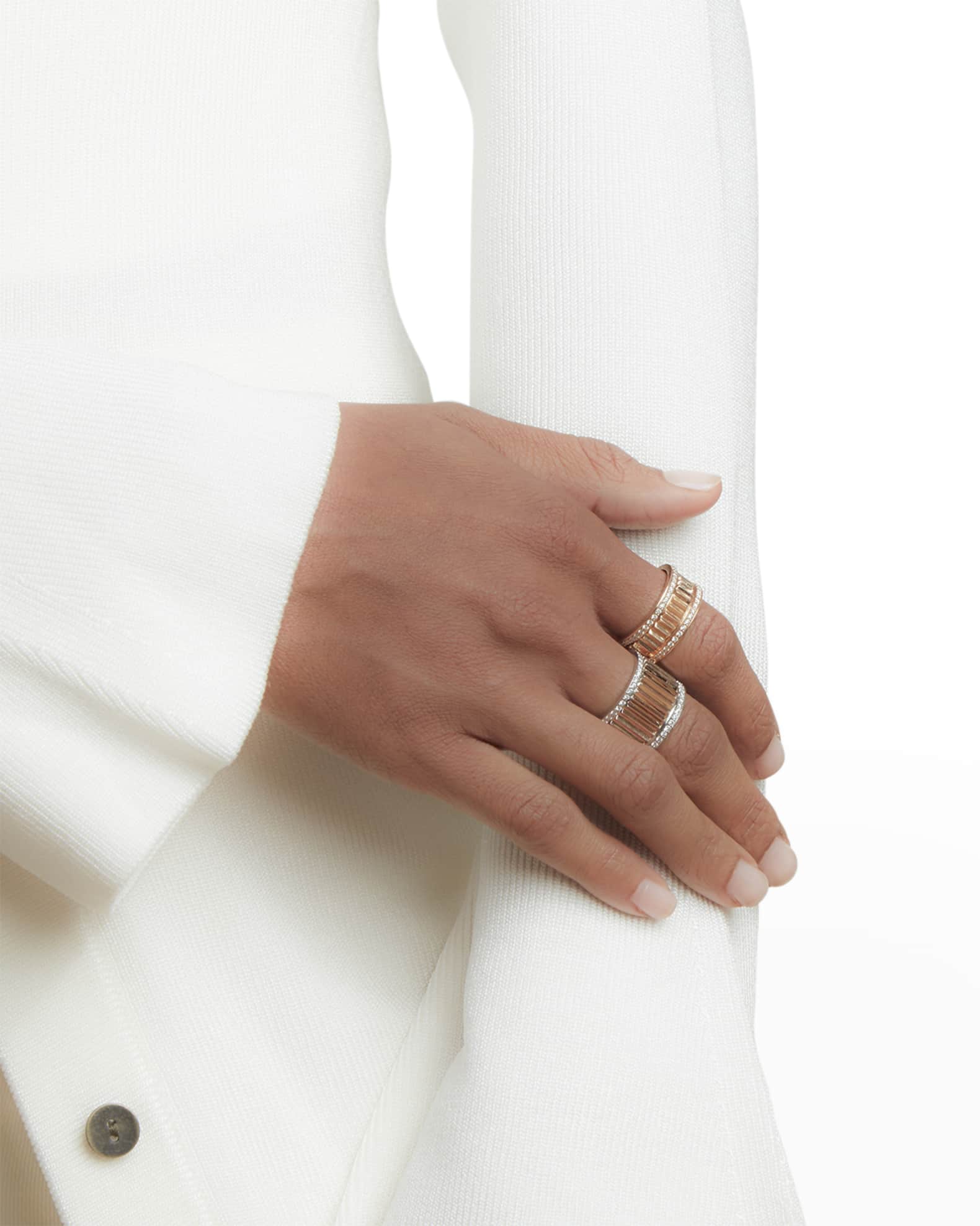 Walters Faith Clive Rose Gold Wide Fluted Band Ring with White Gold and ...