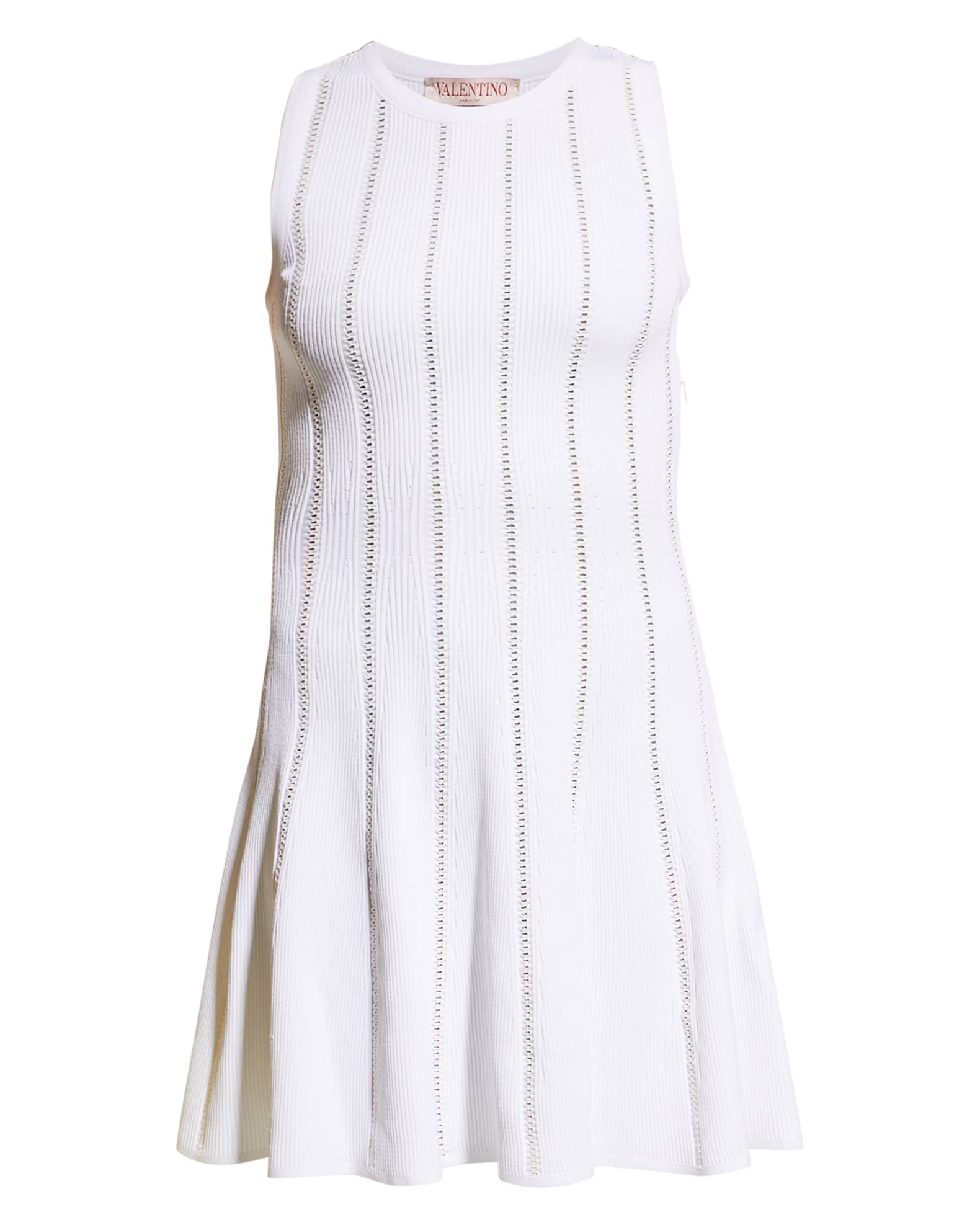 Valentino Pointelle Rib Knit Fit-&-Flare Mini Dress | Neiman Marcus