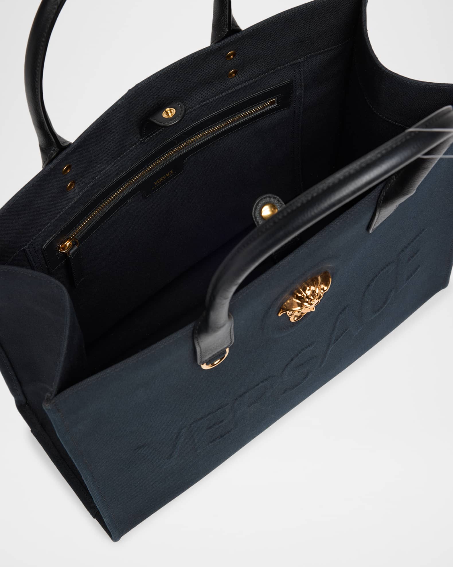 Versace La Medusa Logo Canvas Tote Bag | Neiman Marcus