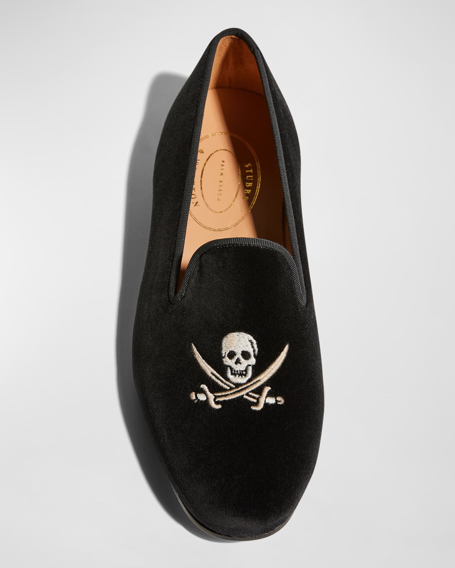 Stubbs and Wootton Men's Jolly Roger Skull Embroidered Velvet Smoking ...
