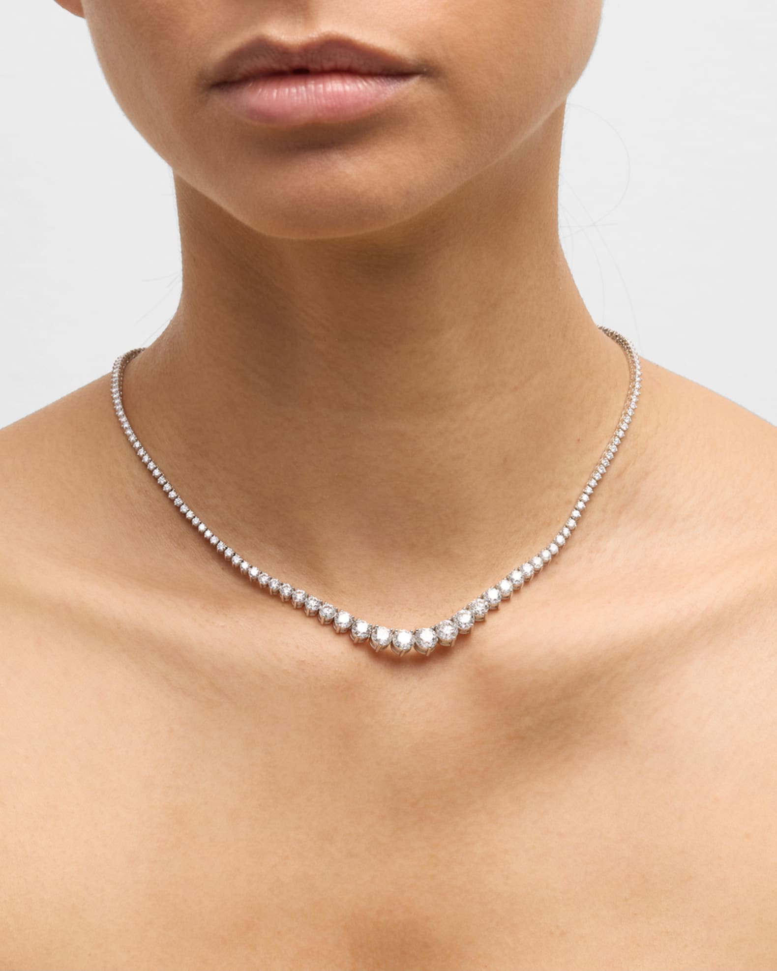 Neiman Marcus Diamonds 18k White Gold Graduated Diamond Necklace, 17"L ...