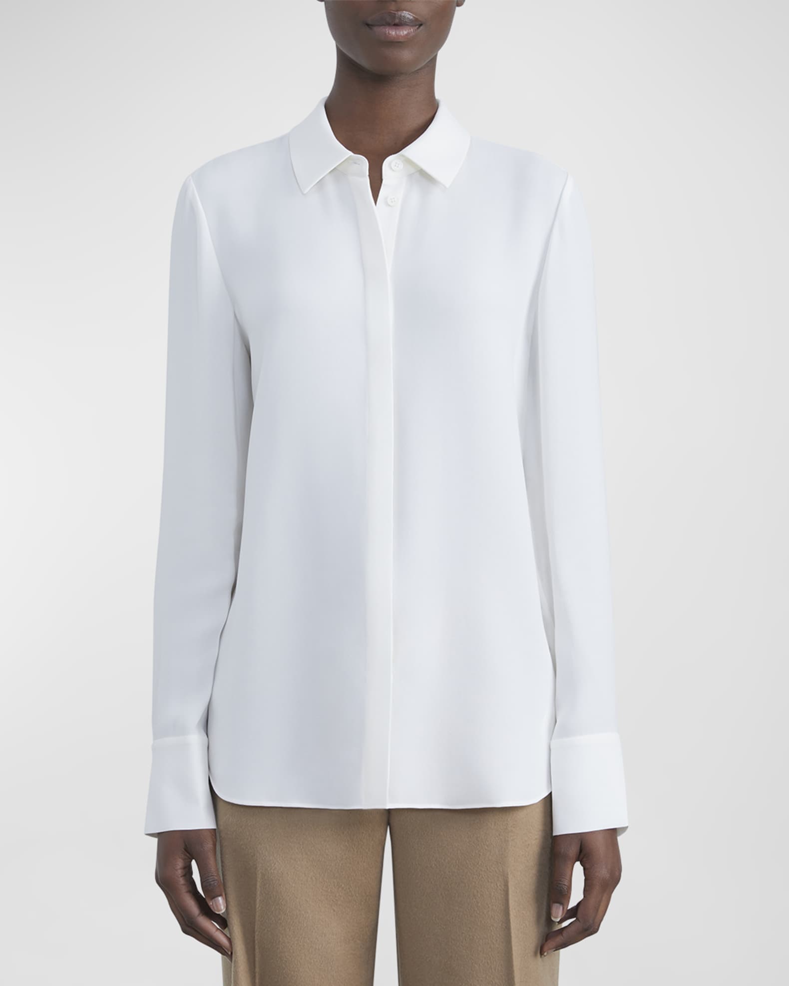 Lafayette 148 New York Scottie Silk Button-Down Blouse | Neiman Marcus