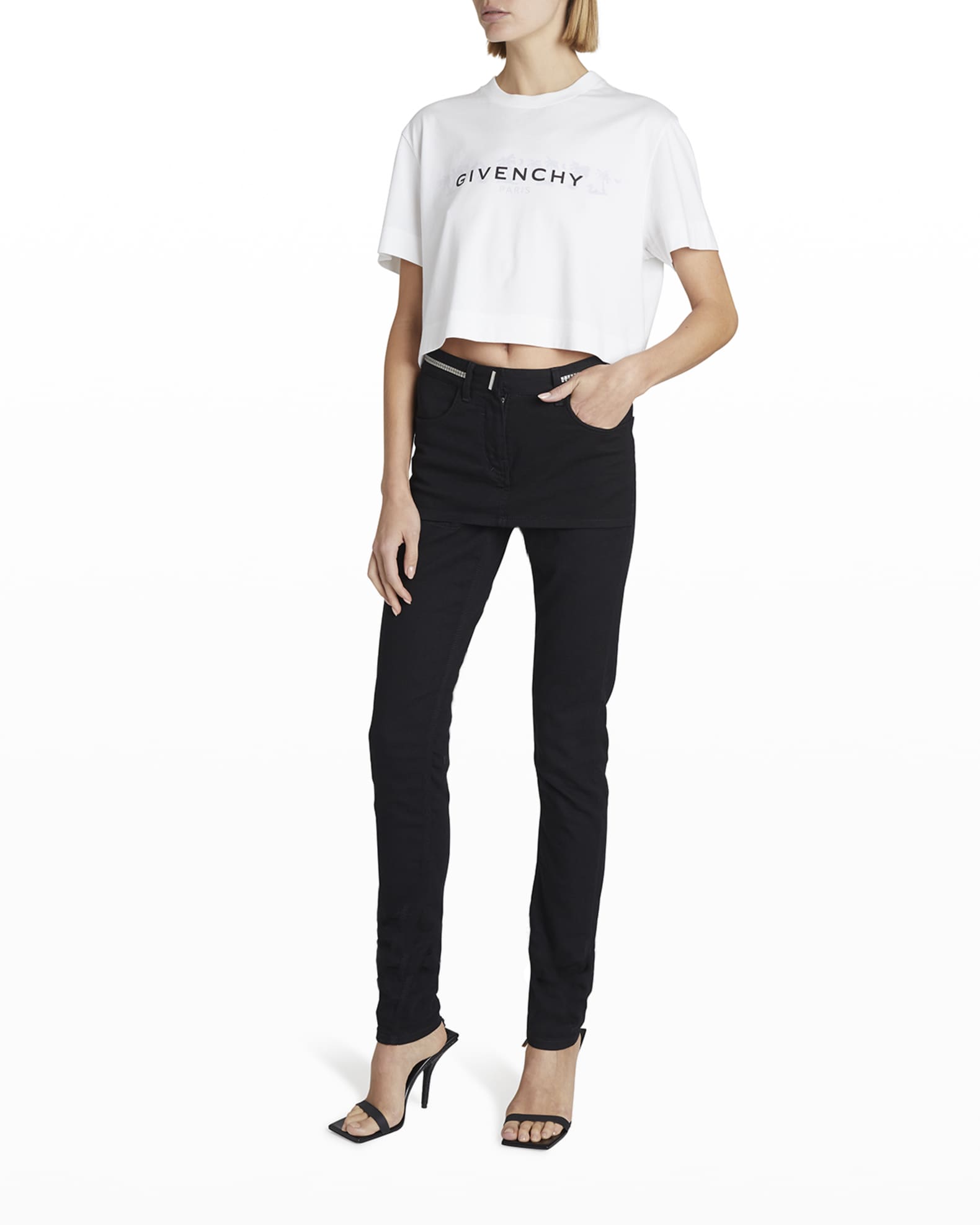 Givenchy 4G Logo Apron-Front Cutout Skinny-Leg Jeans | Neiman Marcus