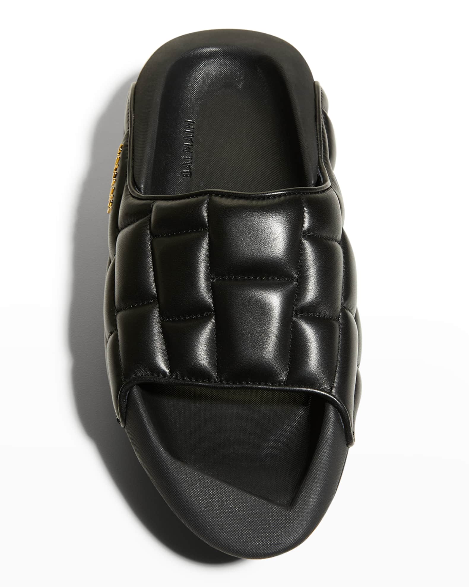 Balmain B It Quilted Leather Slide Sandals | Neiman Marcus