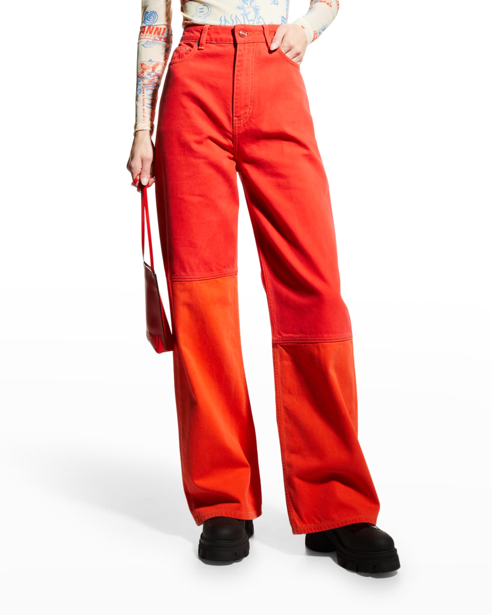 Ganni Over-Dyed Colorblock Pants | Neiman Marcus