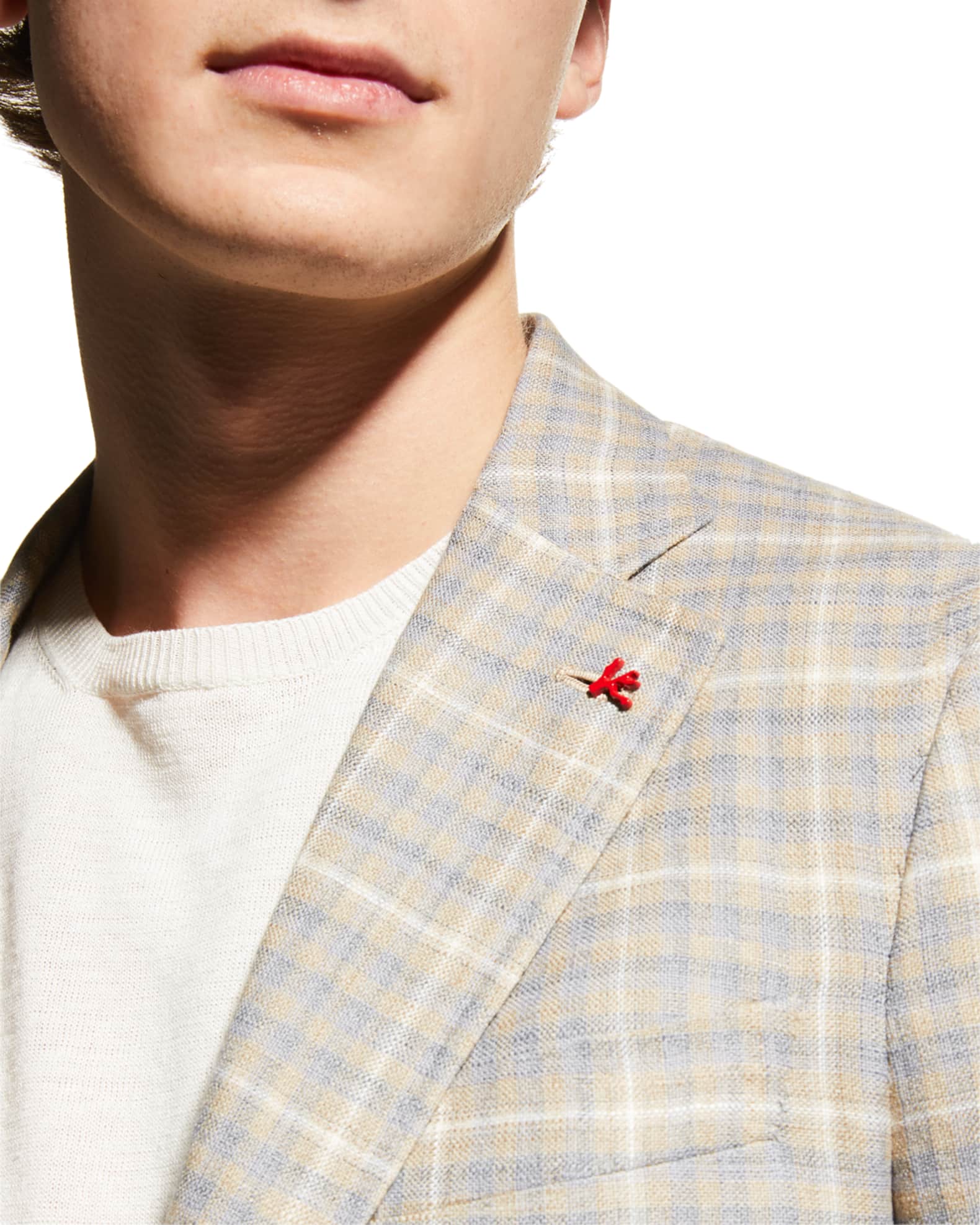 Isaia Men's Windowpane Linen-Wool Sport Jacket | Neiman Marcus