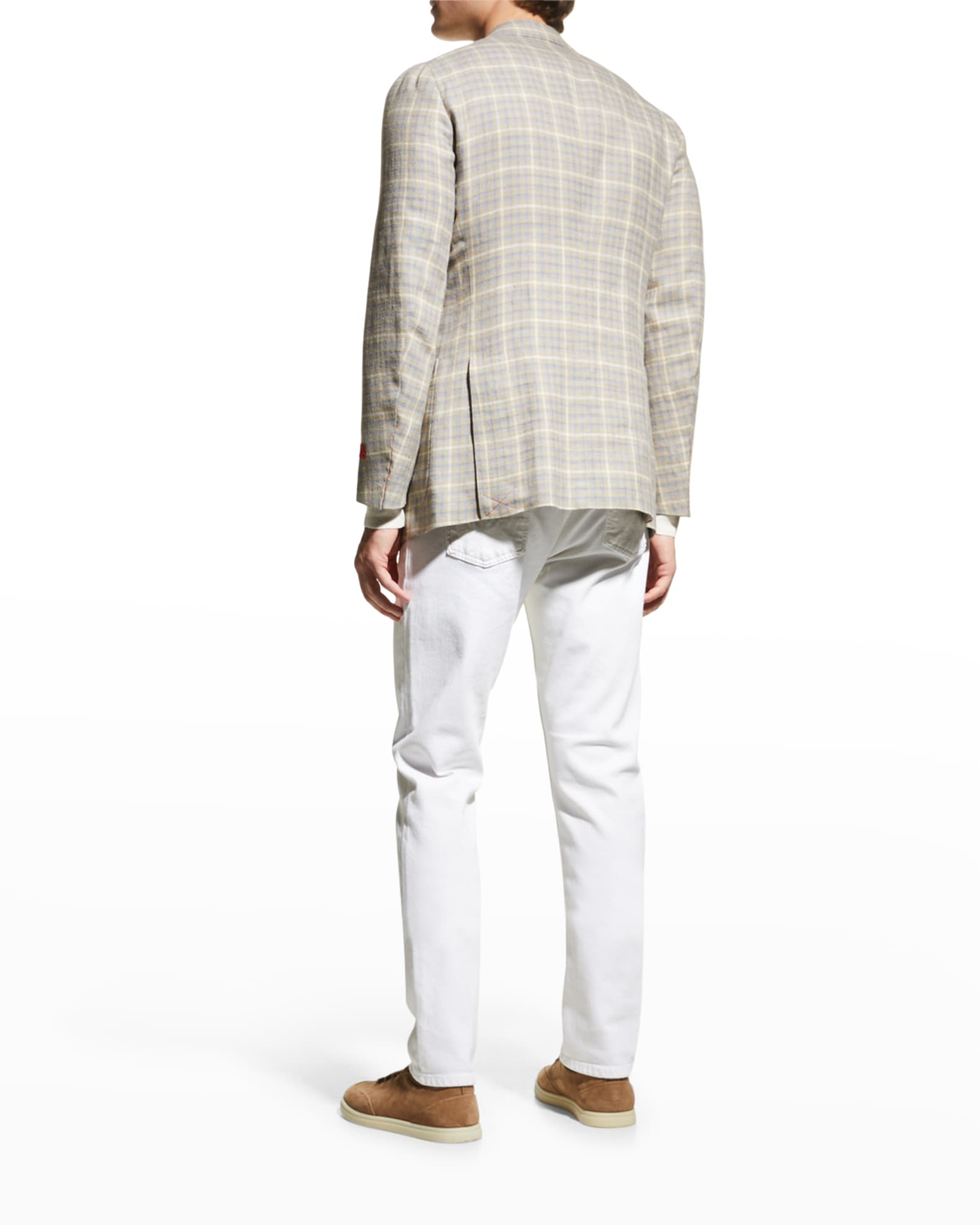 Isaia Men's Windowpane Linen-Wool Sport Jacket | Neiman Marcus