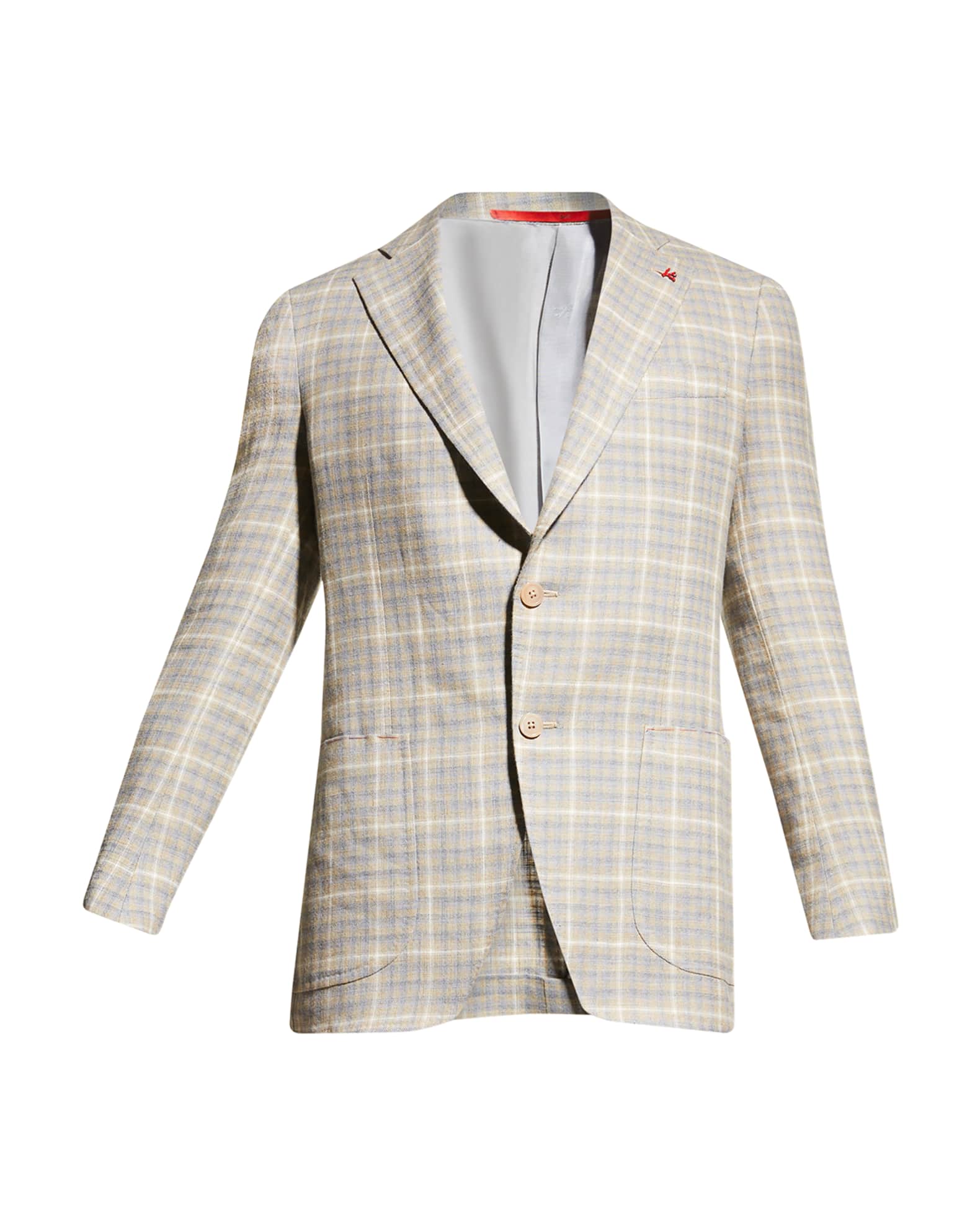Isaia Men's Windowpane Linen-Wool Sport Jacket | Neiman Marcus