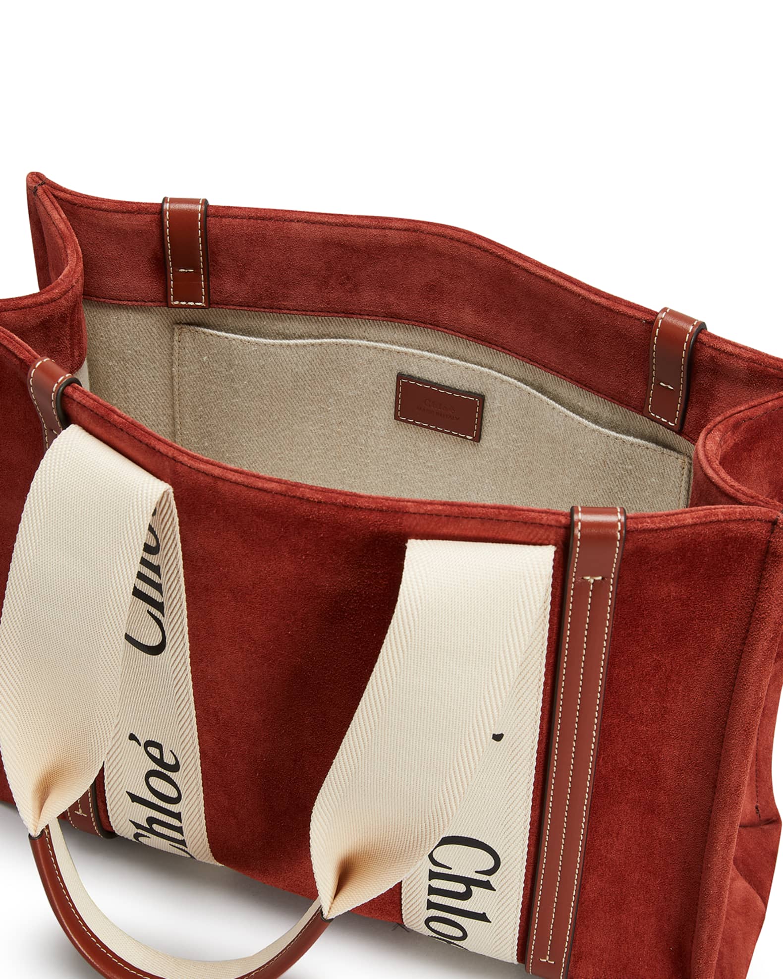 Chloe Woody Logo Medium Suede Tote Bag | Neiman Marcus