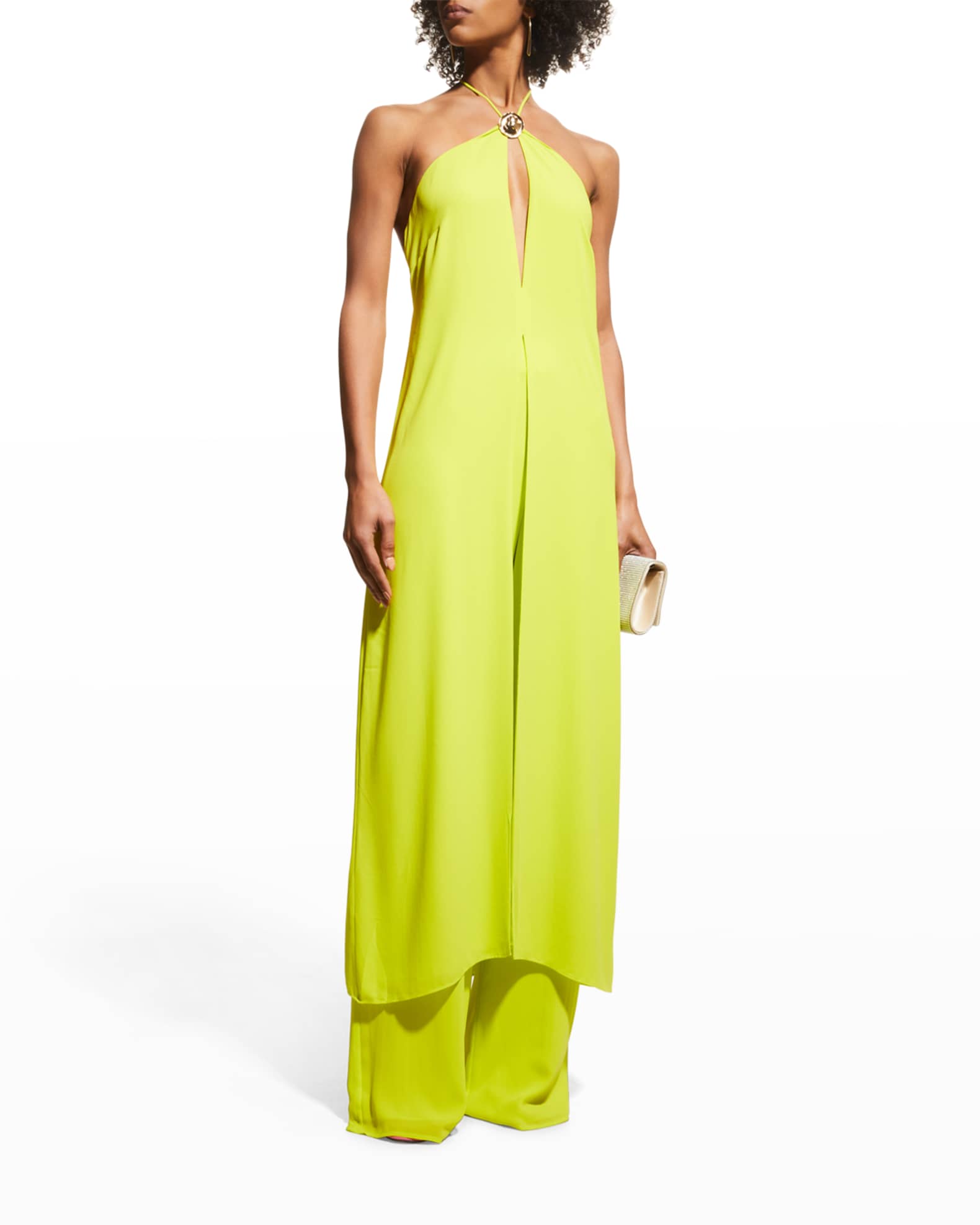 Alexis Orchid Crepe Cut-Out Long Halter-Neck Tunic Top | Neiman Marcus