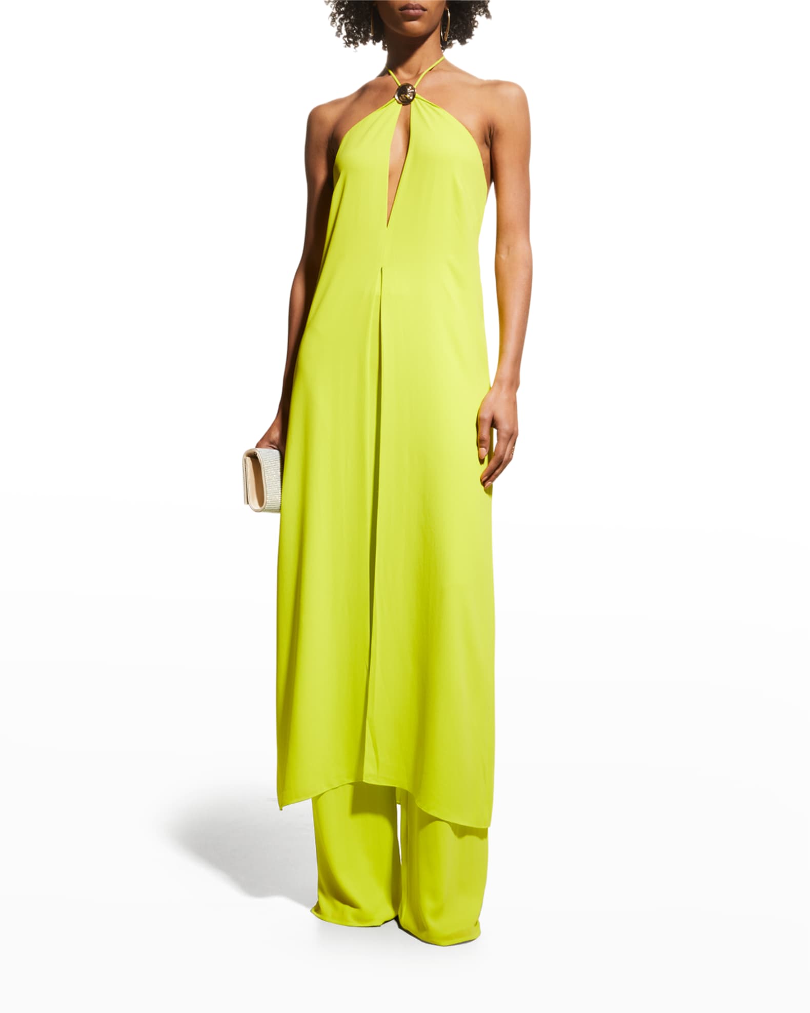 Alexis Orchid Crepe Cut-Out Long Halter-Neck Tunic Top | Neiman Marcus