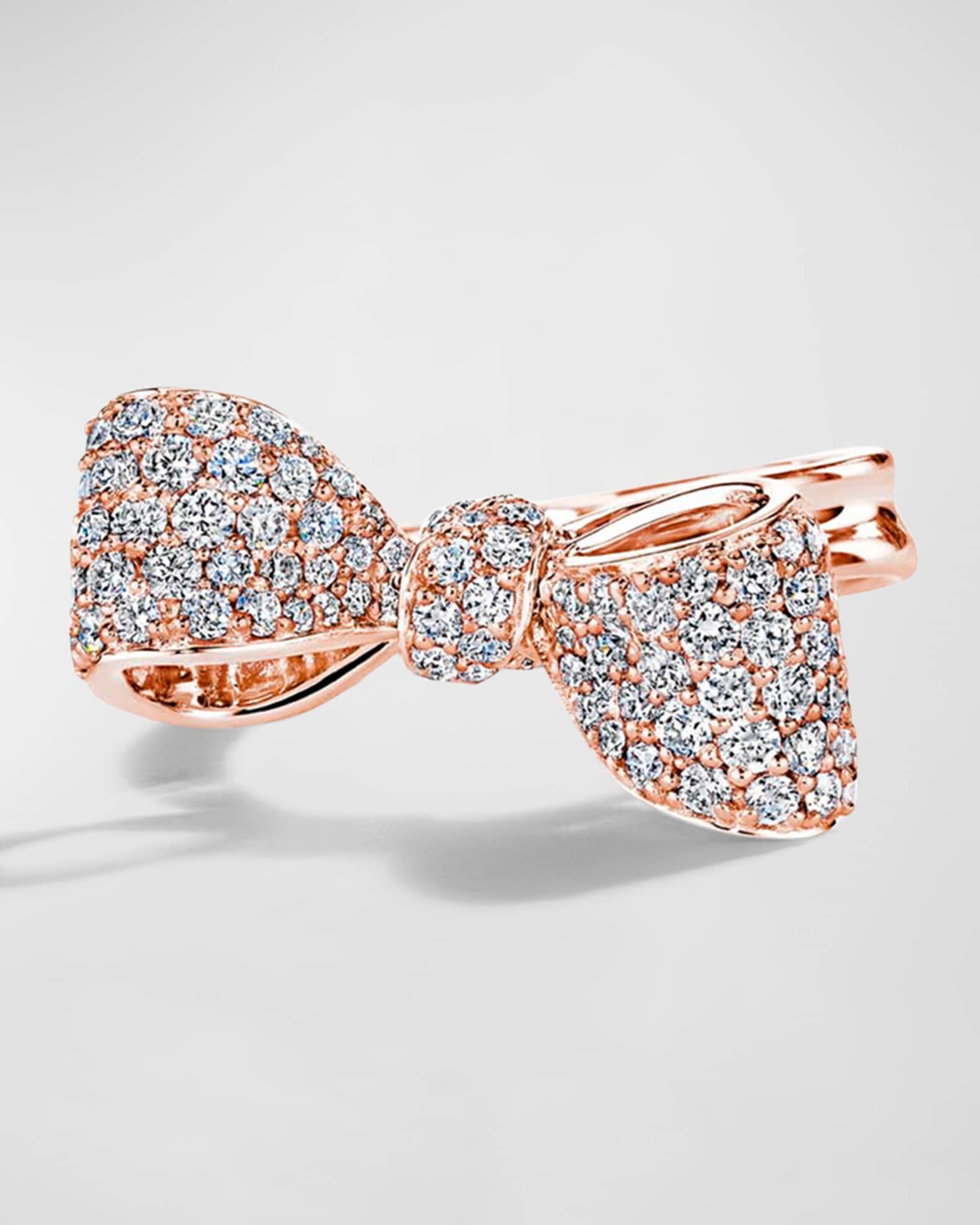 Mimi So 18K Rose Gold Small White Diamond Knot and Top Bow Ring ...