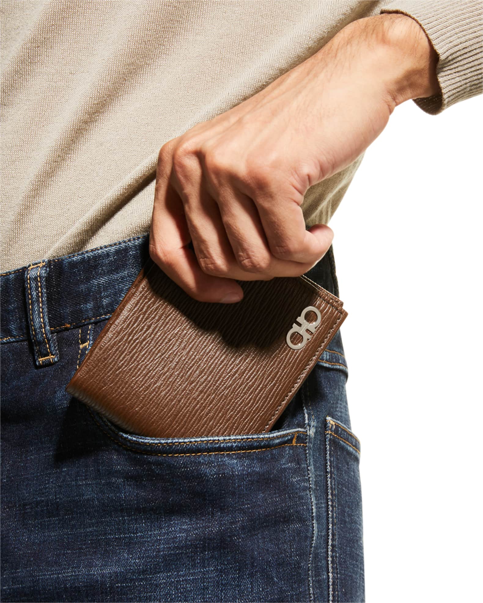 Ferragamo Men's Revival Gancio Leather Bifold Wallet | Neiman Marcus