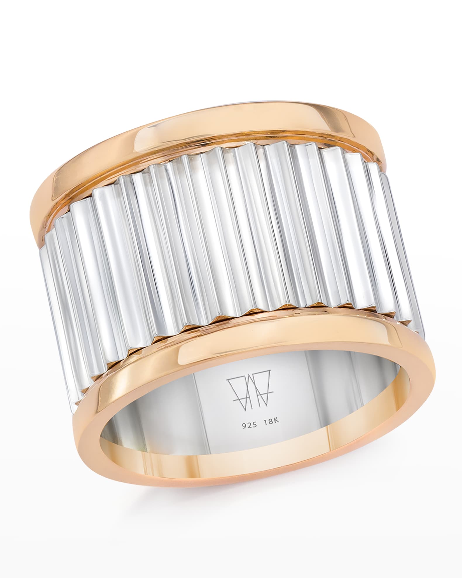 Walters Faith Clive Sterling Silver Wide Fluted Band Ring with Rose ...